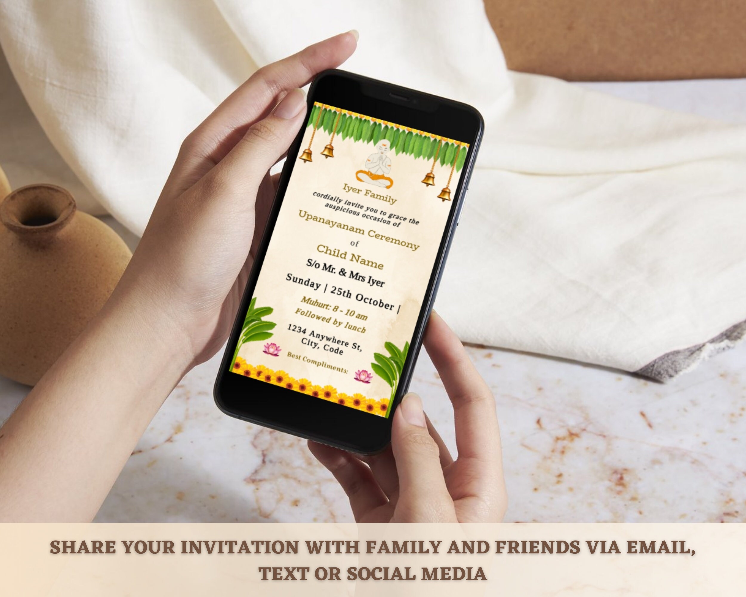 Upanayanam Invitation Card as Thread Ceremony Janoi Ceremony Invite ...