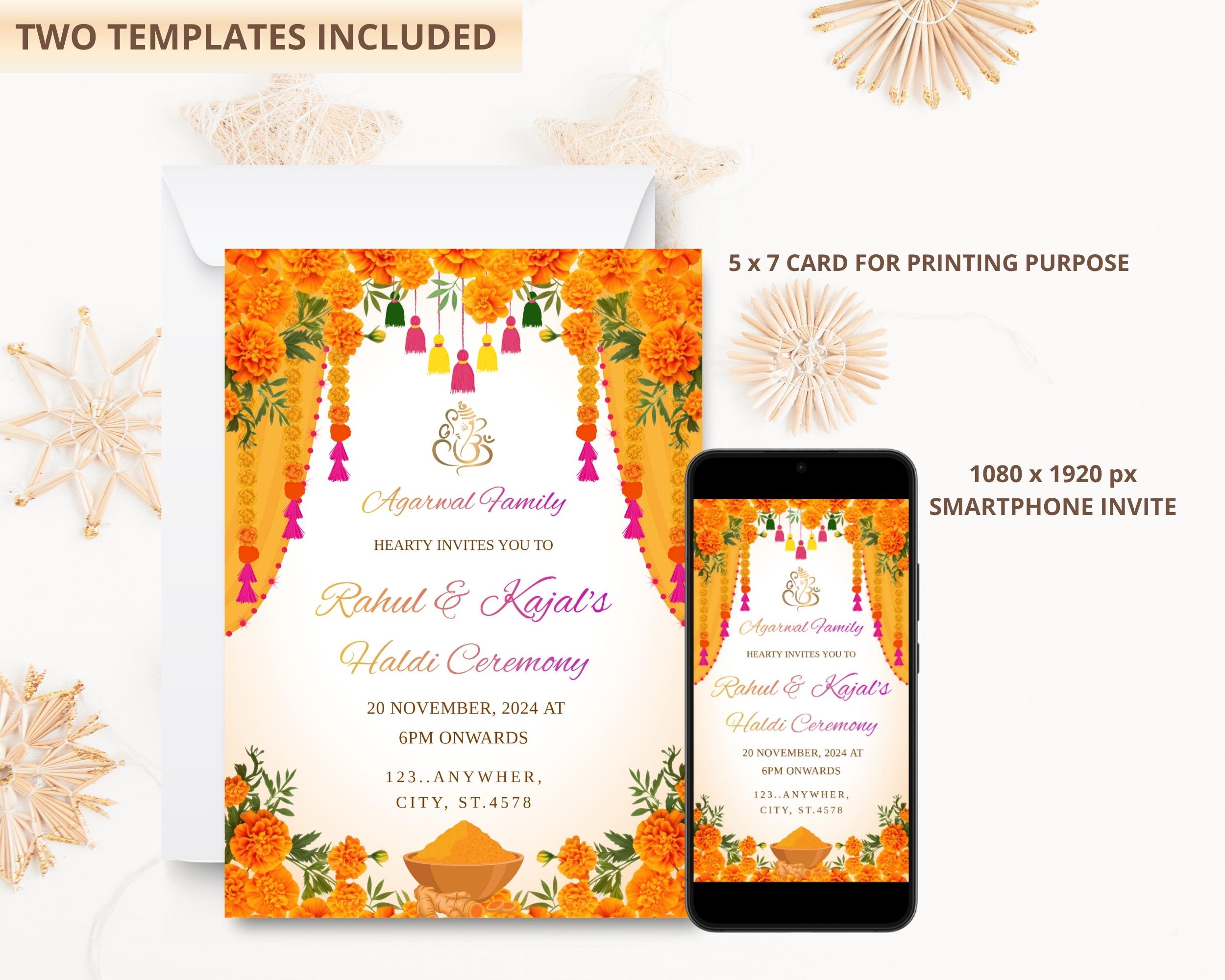 Editable Haldi Ceremony Invitation: Indian Haldi Night Card (digital ...