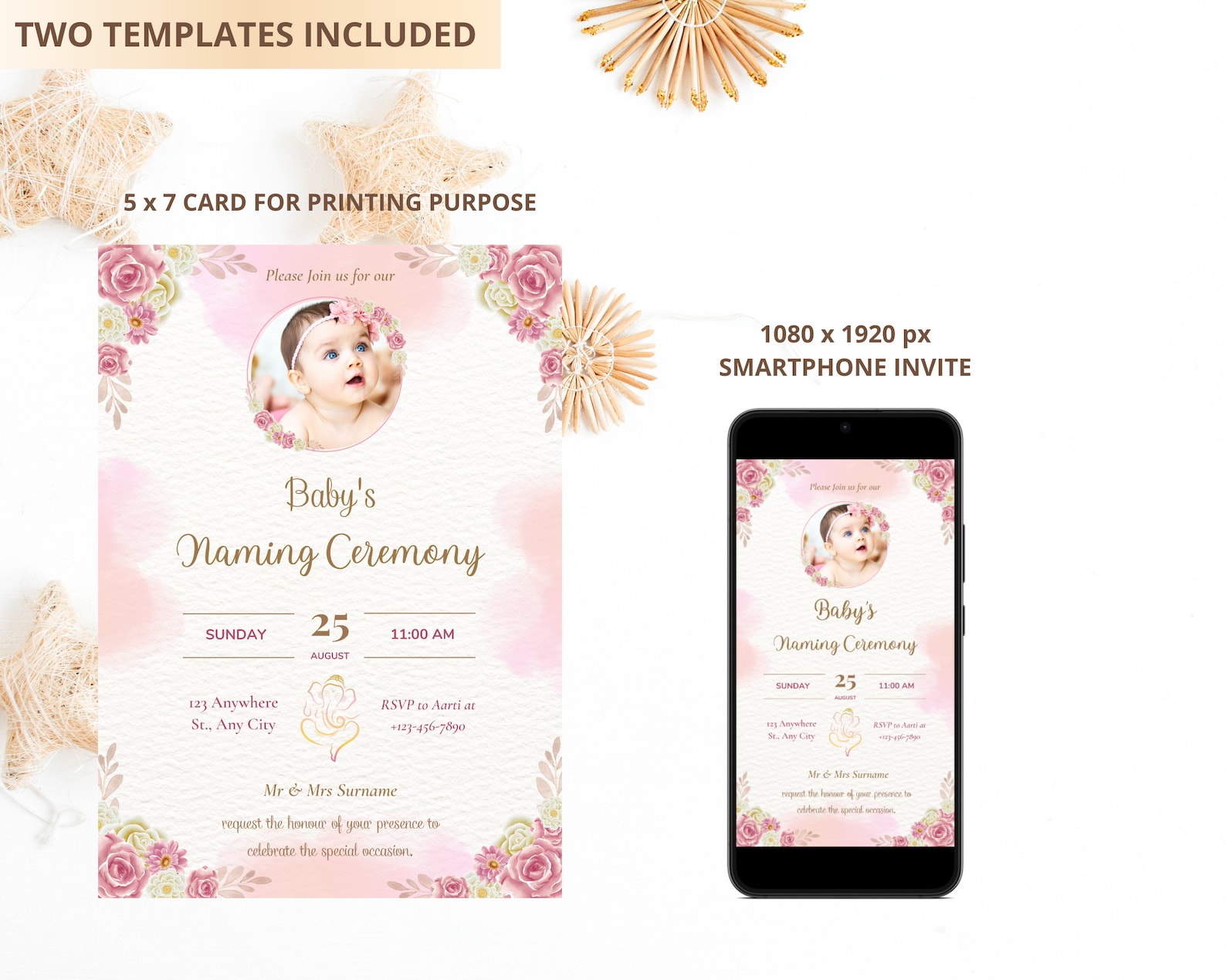Editable Baby Naming Photo Invitation: Canva Template (digital Download ...