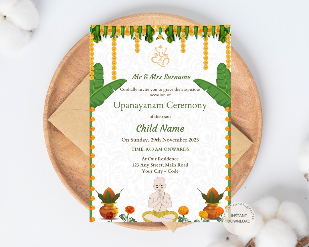 Upanayanam Ceremony Invitation: Thread Ceremony Invite (digital) - Etsy