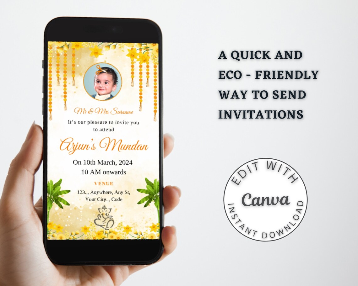 Indian Mundan Photo Invitation Template Chola Ceremony Invite Hindu ...