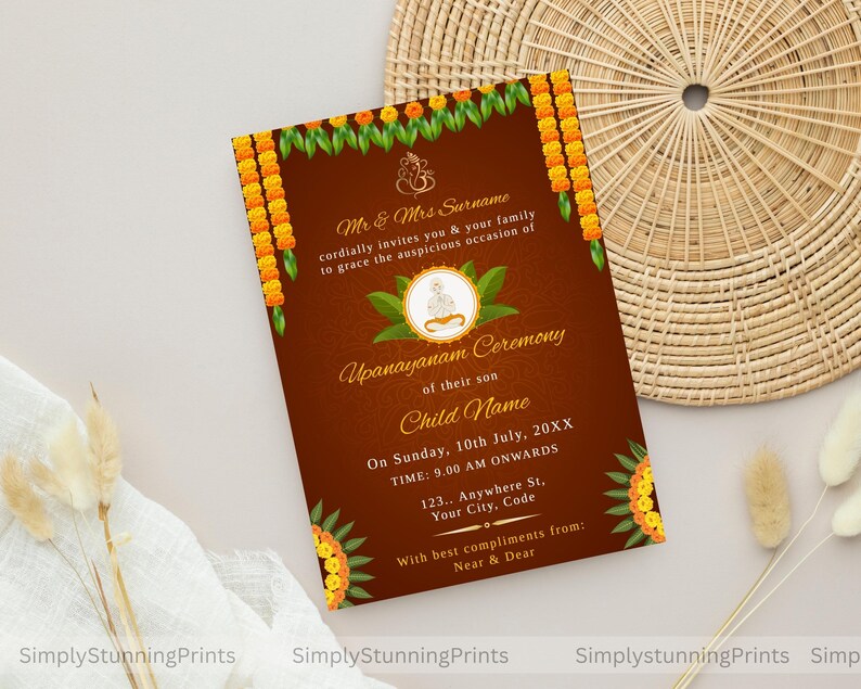 Upanayanam Invitation Card as Thread Ceremony Janoi Ceremony Invite ...