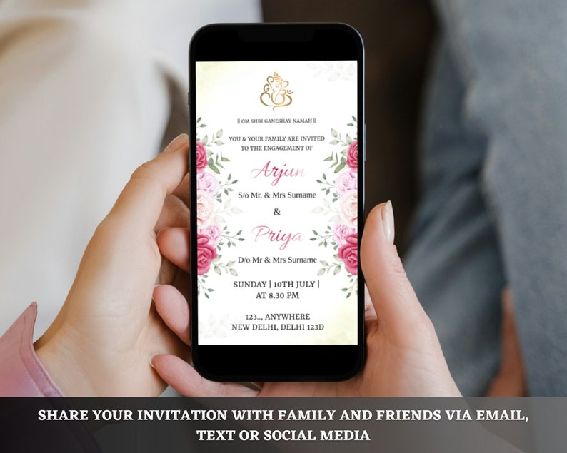 Floral Indian Engagement Invitation: Ring Ceremony, Sagai, Mangni ...
