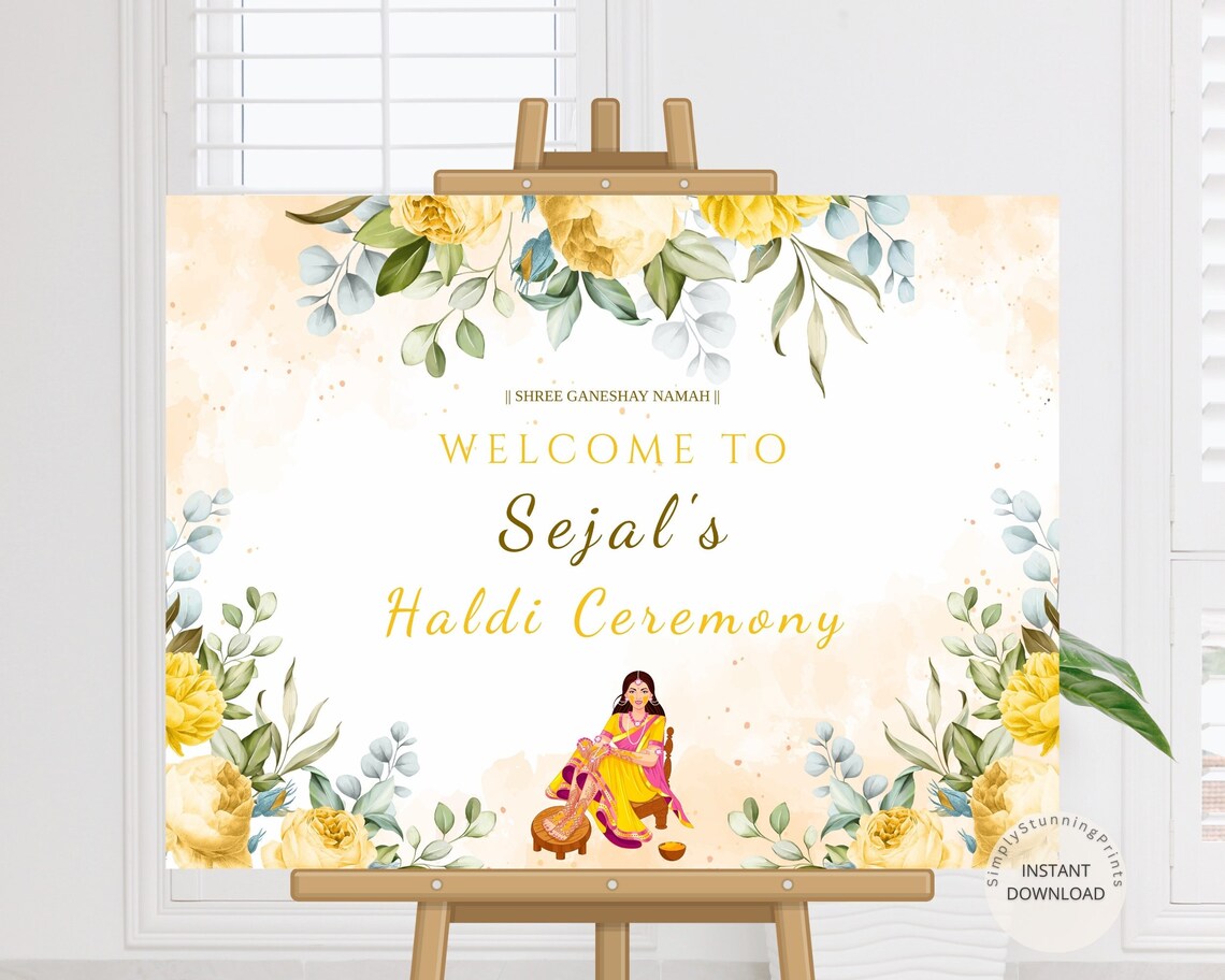 Indian Haldi Welcome Sign Pithi Welcome Sign Haldi Ceremony Decoration ...