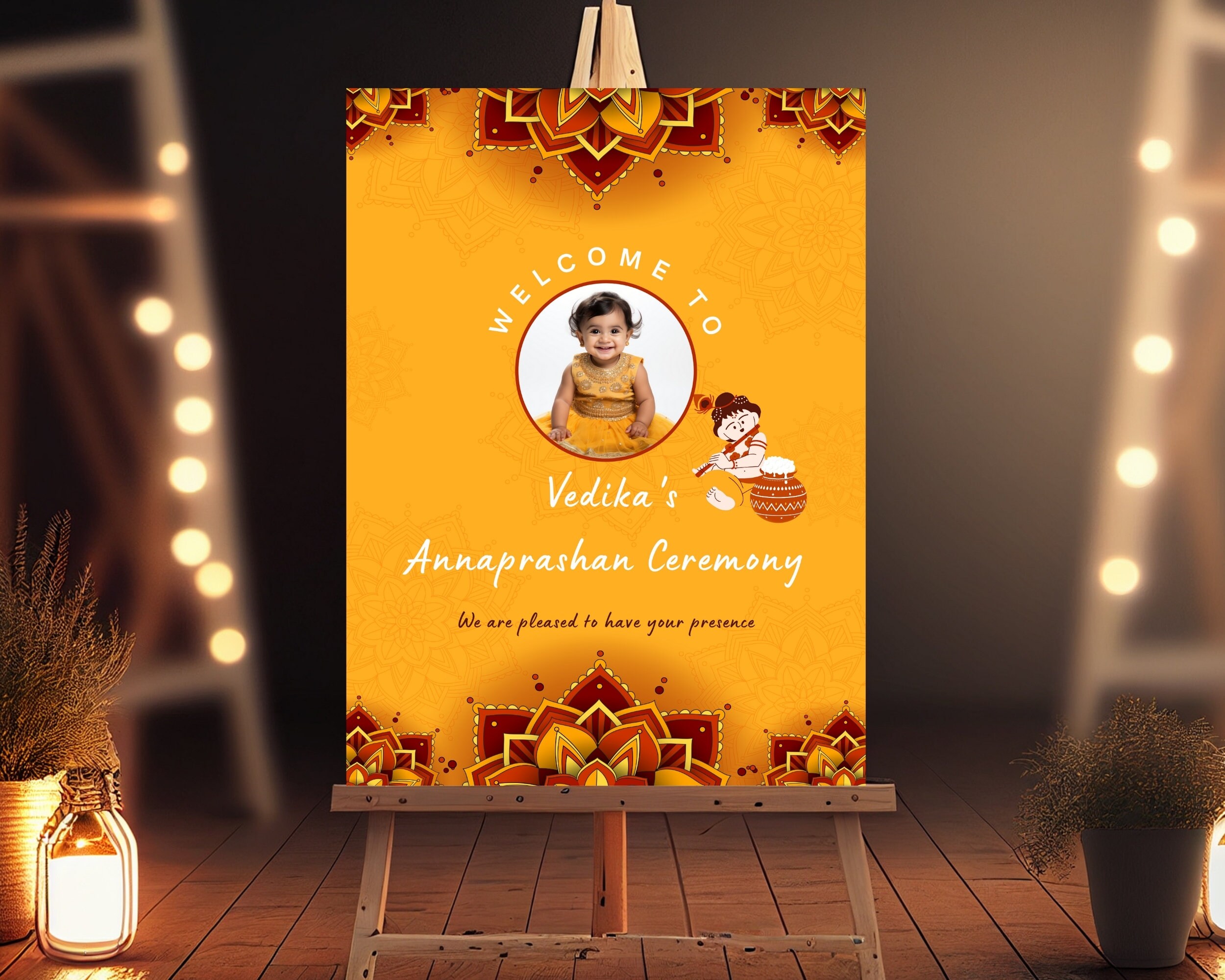 Annaprashan Welcome Sign First Rice Feeding Ceremony Sign Annaprashana Decor DIY Editable ...