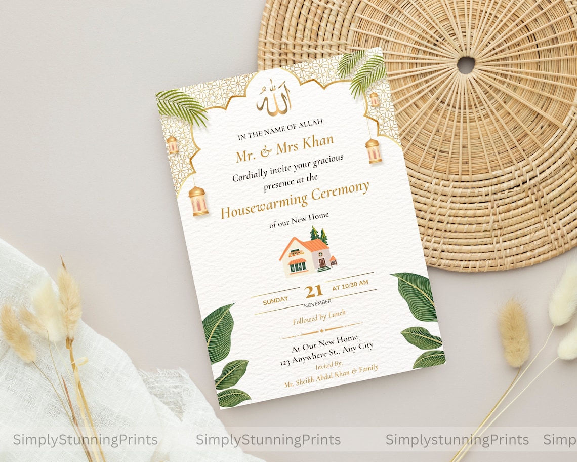 Muslim House Warming Invitation Card Housewarming Party Invite Boho ...