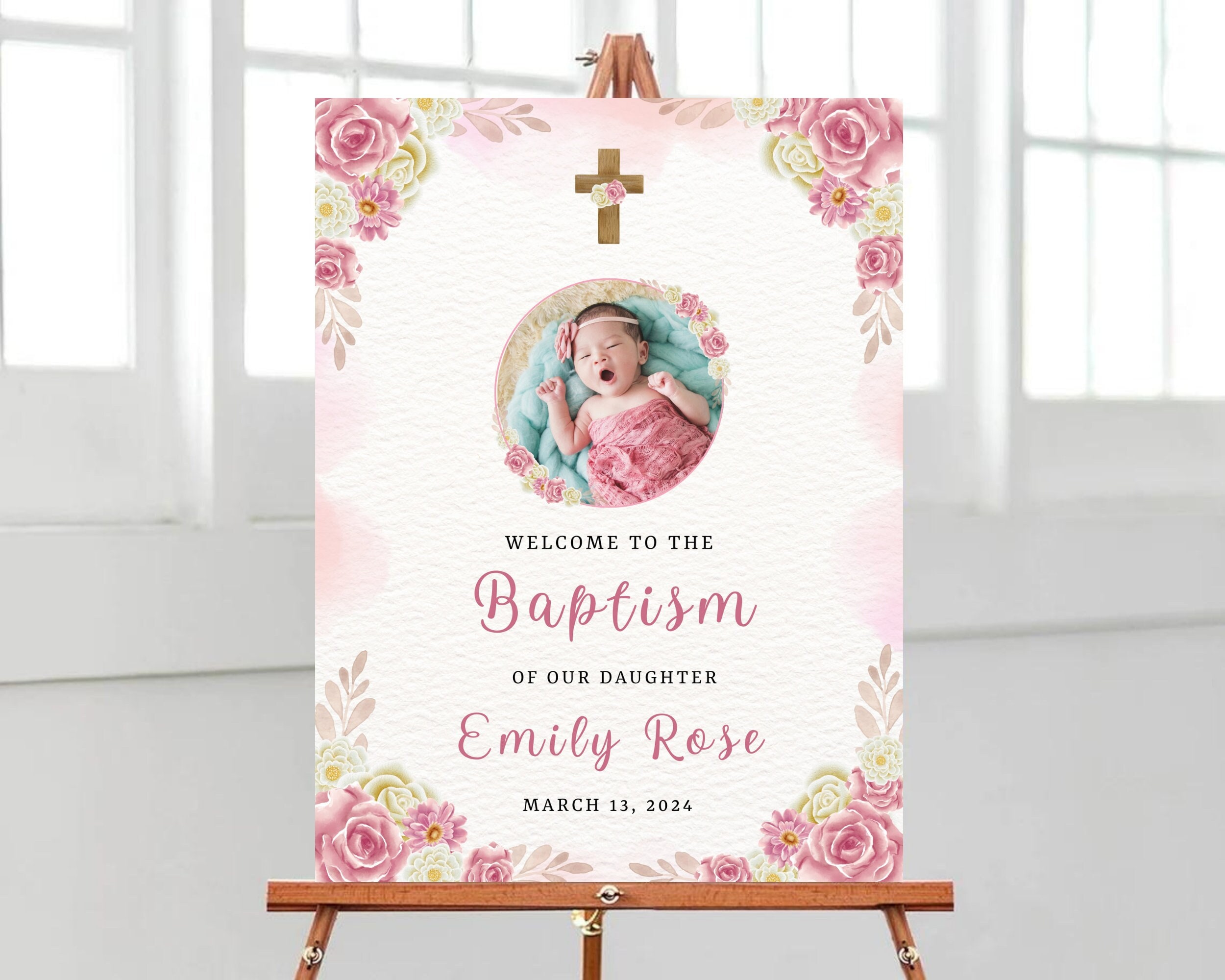 Baptism Welcome Sign Template Pink Floral Baptism Sign - Etsy