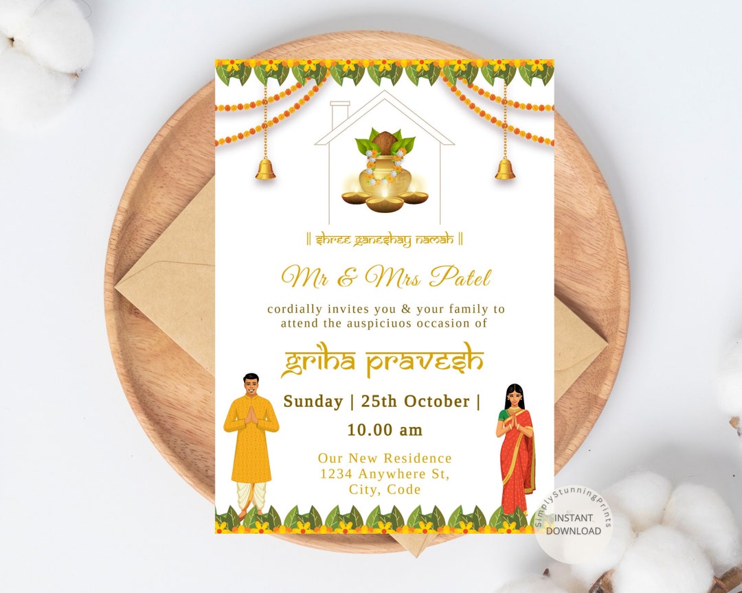 Indian Griha Pravesh Ceremony Invitation Housewarming Invitation Vaastu ...