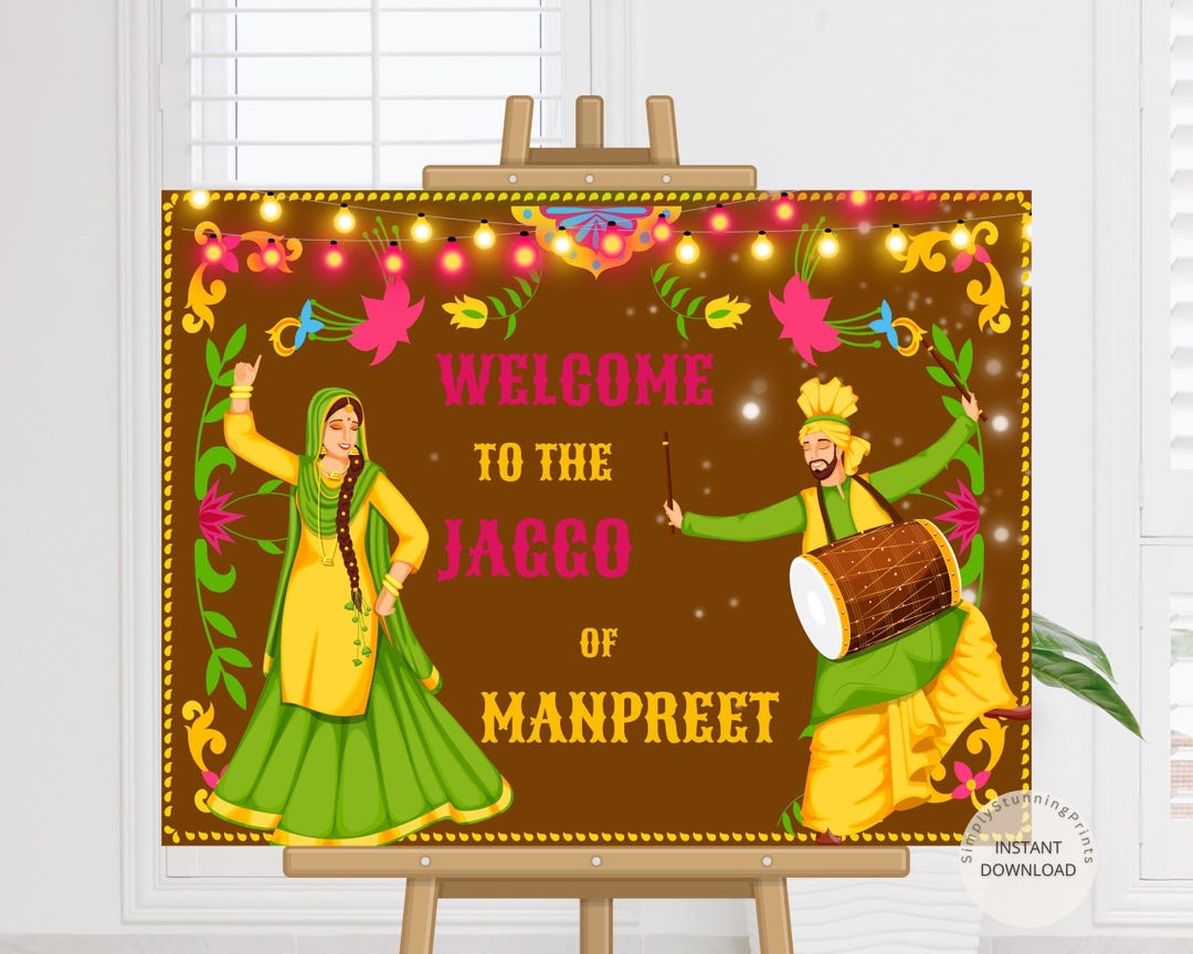 Jaggo Night Welcome Sign | Sikh Pre Wedding Decoration Poster | Panjabi ...