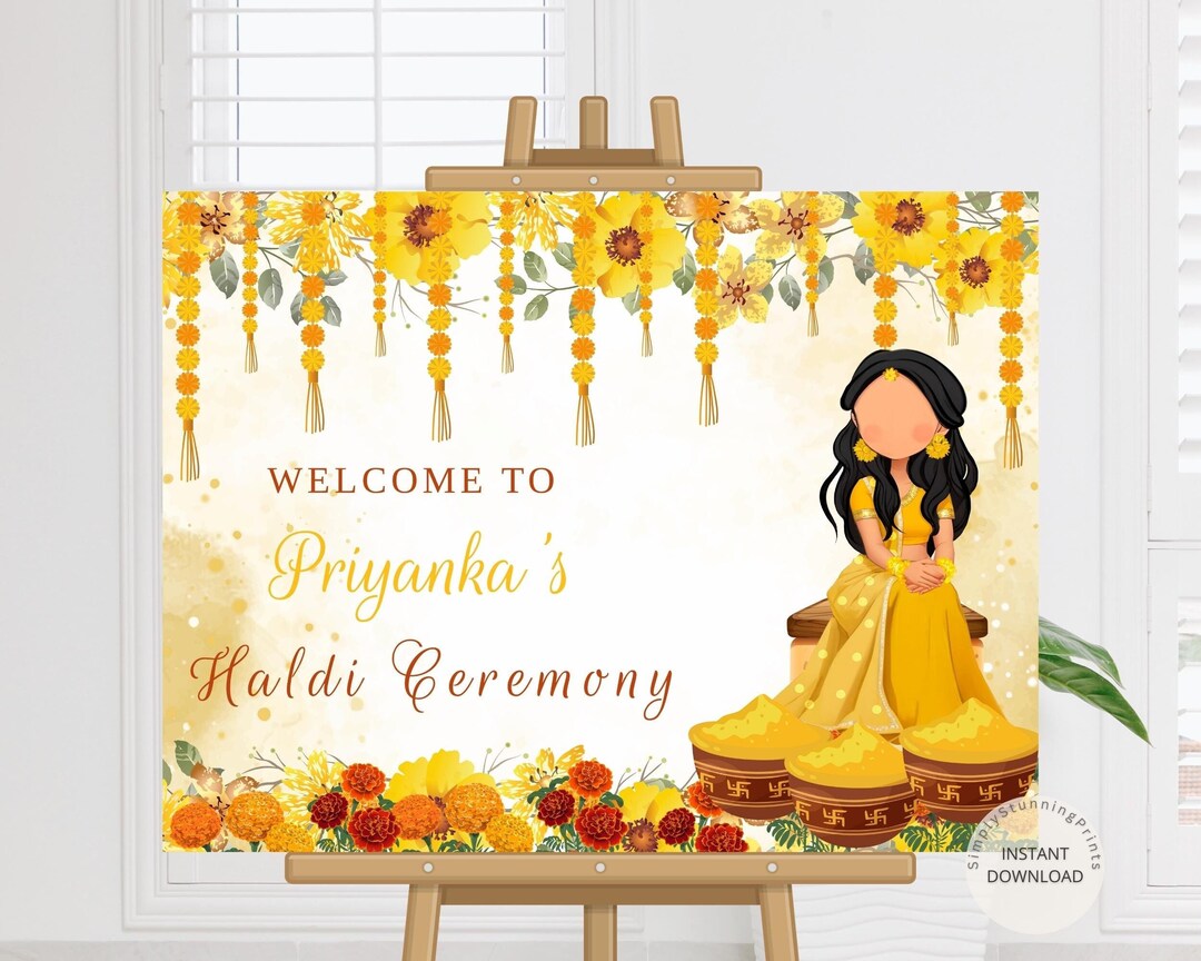 Indian Haldi Ceremony Welcome Sign | Pithi Welcome Sign | Haldi ...