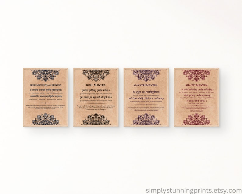 Set of 4 Powerful Mantra Wall Art Mantra for Prayer Room Mantra for ...