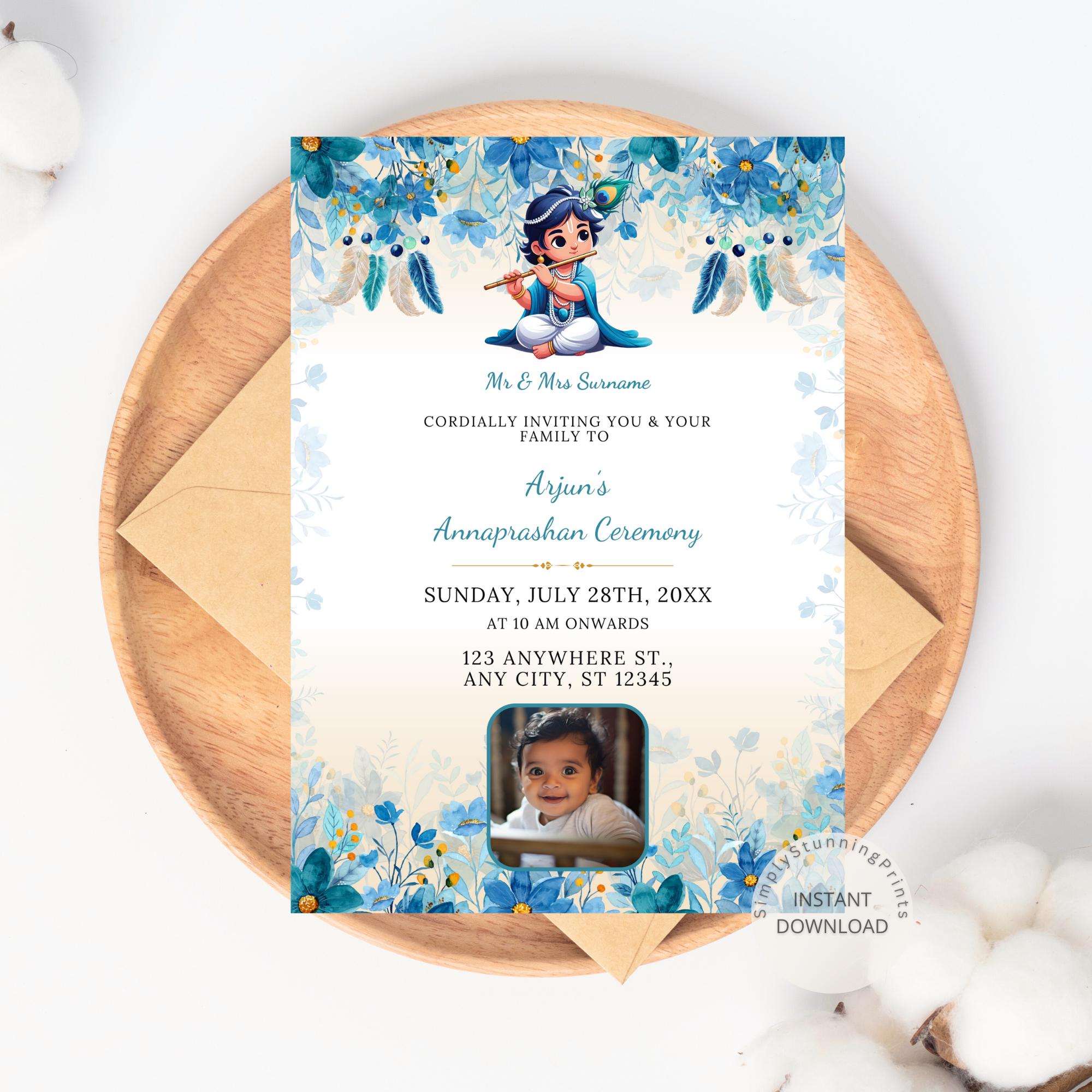 Editable Rice Feeding Invitation Card | Rice Weaning Ceremony Invite ...