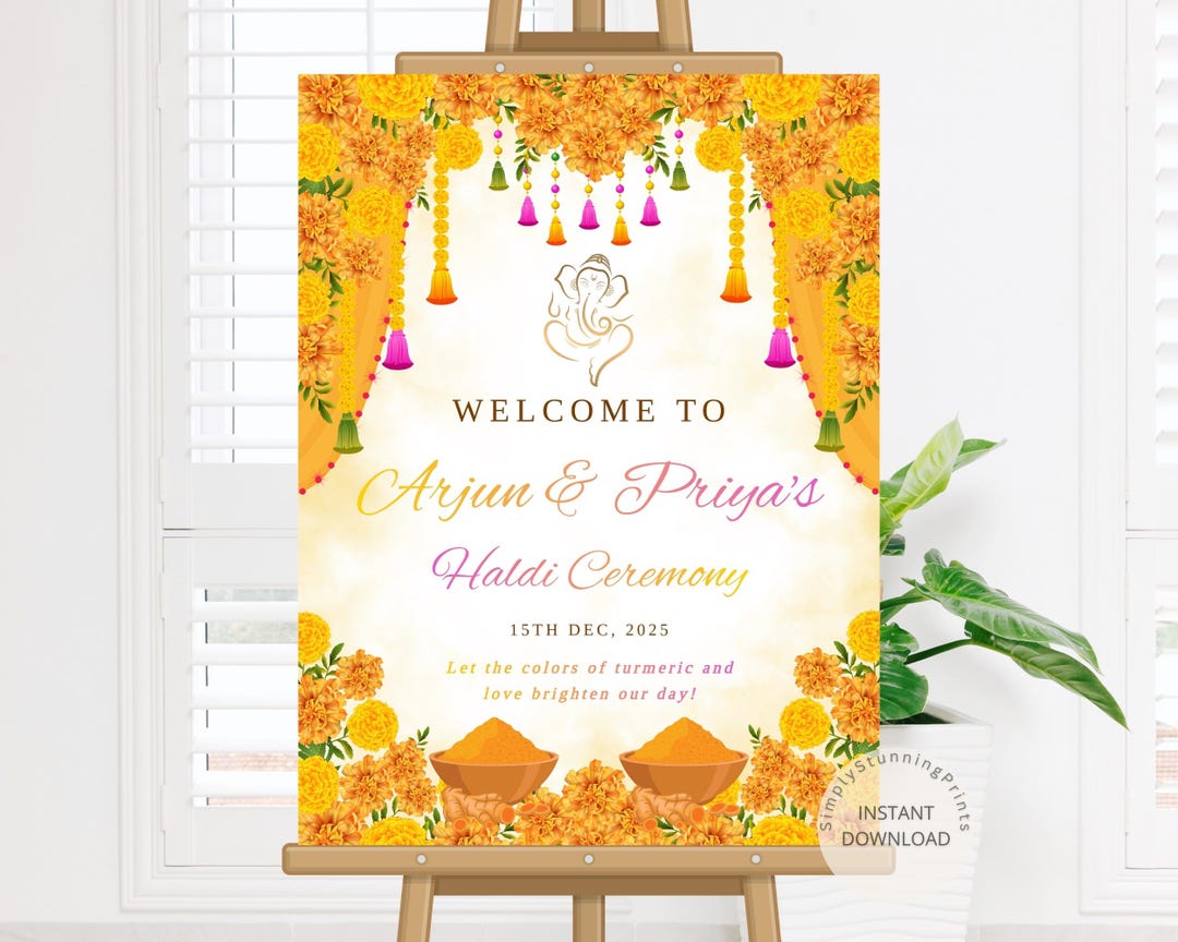 Editable Haldi Ceremony Welcome Sign | Printable Haldi Welcome Board ...