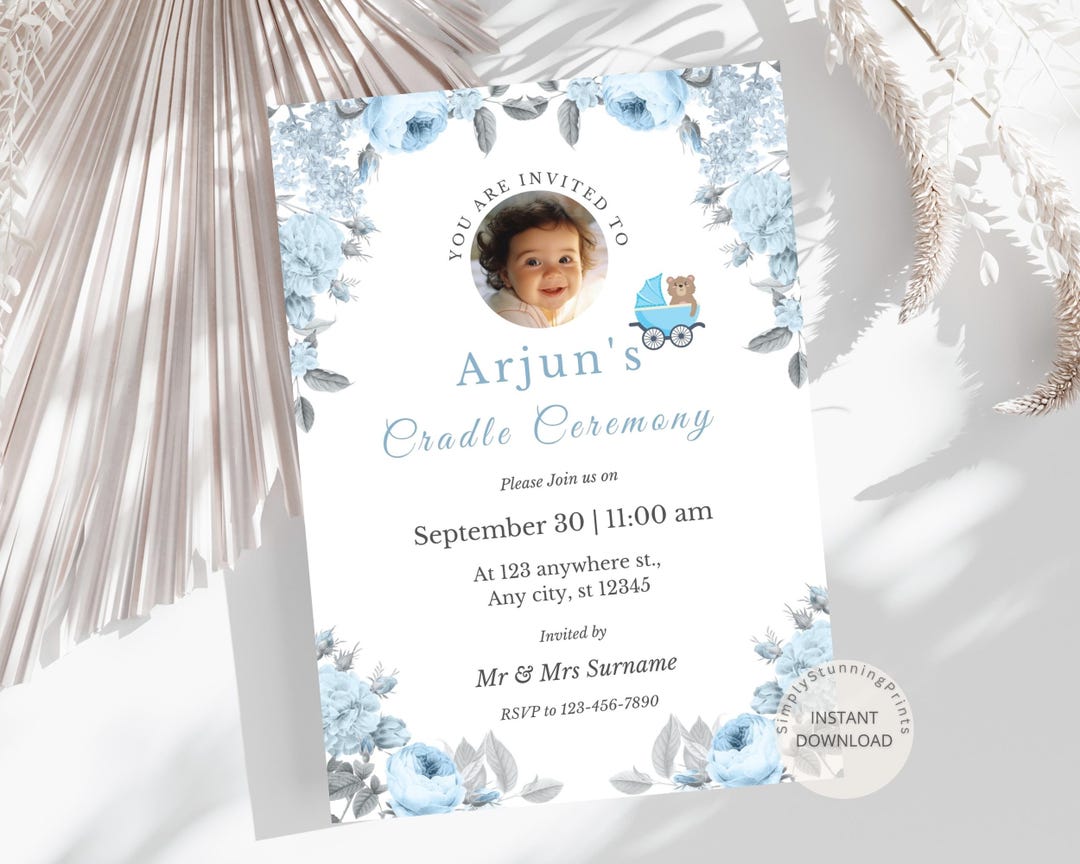 Editable Cradle Ceremony Invitation Card | Baby Boy Cradle Invite ...