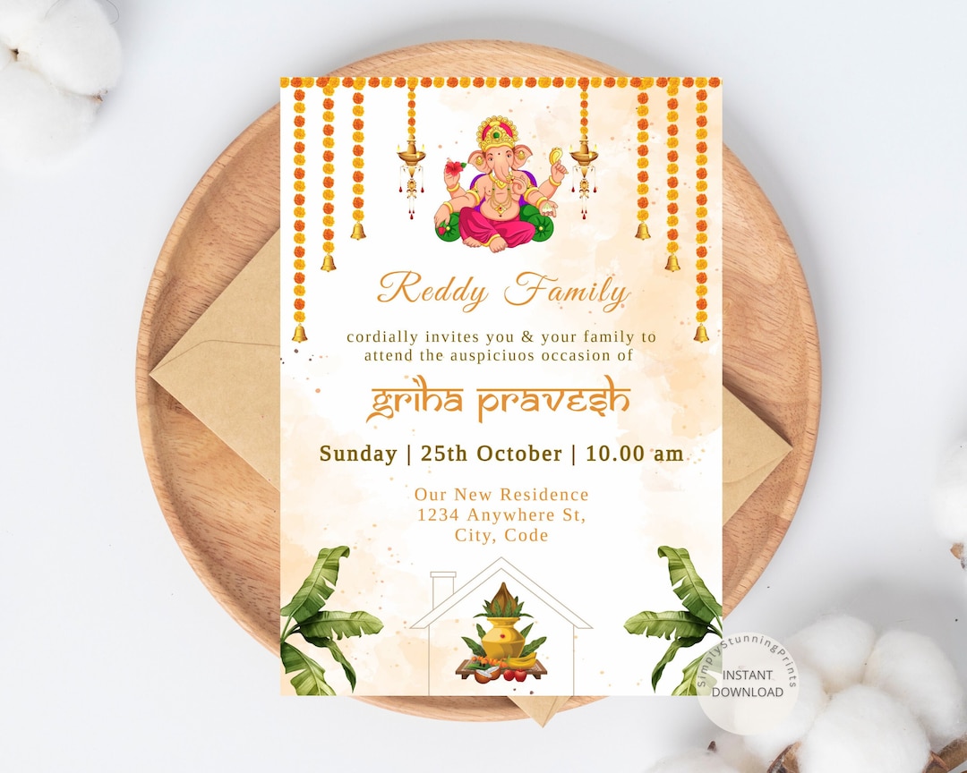 Griha Pravesh Invitation Indian Housewarming Ceremony Invitation Card ...