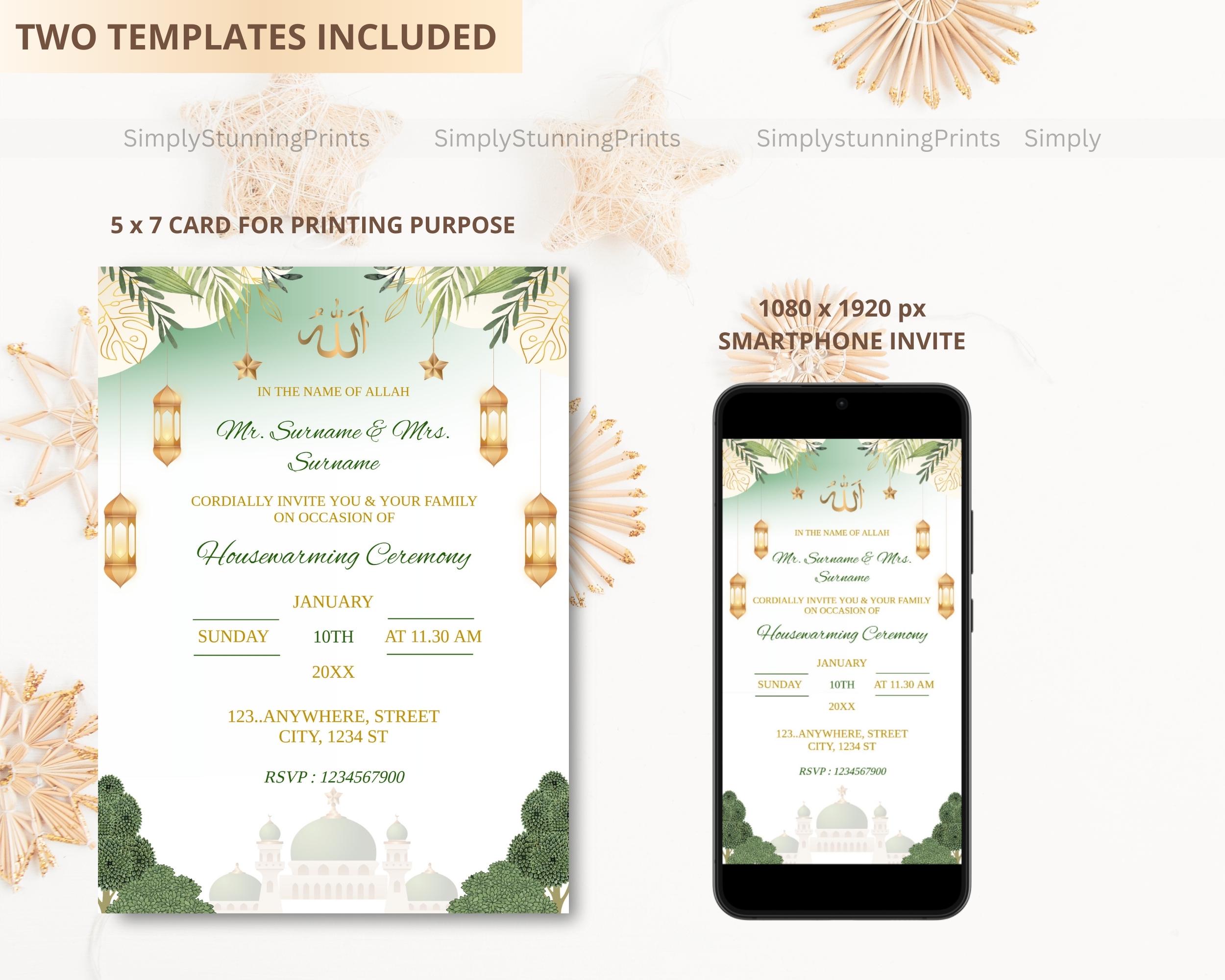 Muslim House Warming Invitation Card Housewarming Party Invite Islamic ...