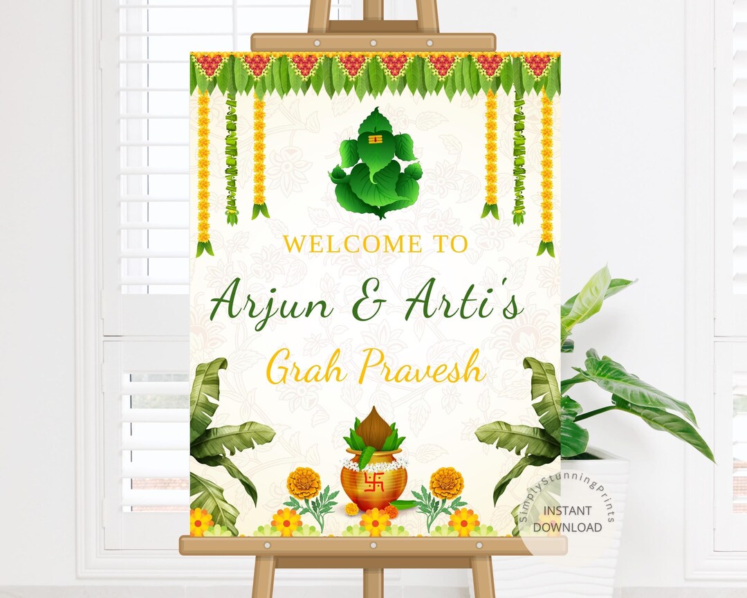 Indian Grah Pravesh Welcome Sign | Welcome Sign House Warming | Griha ...