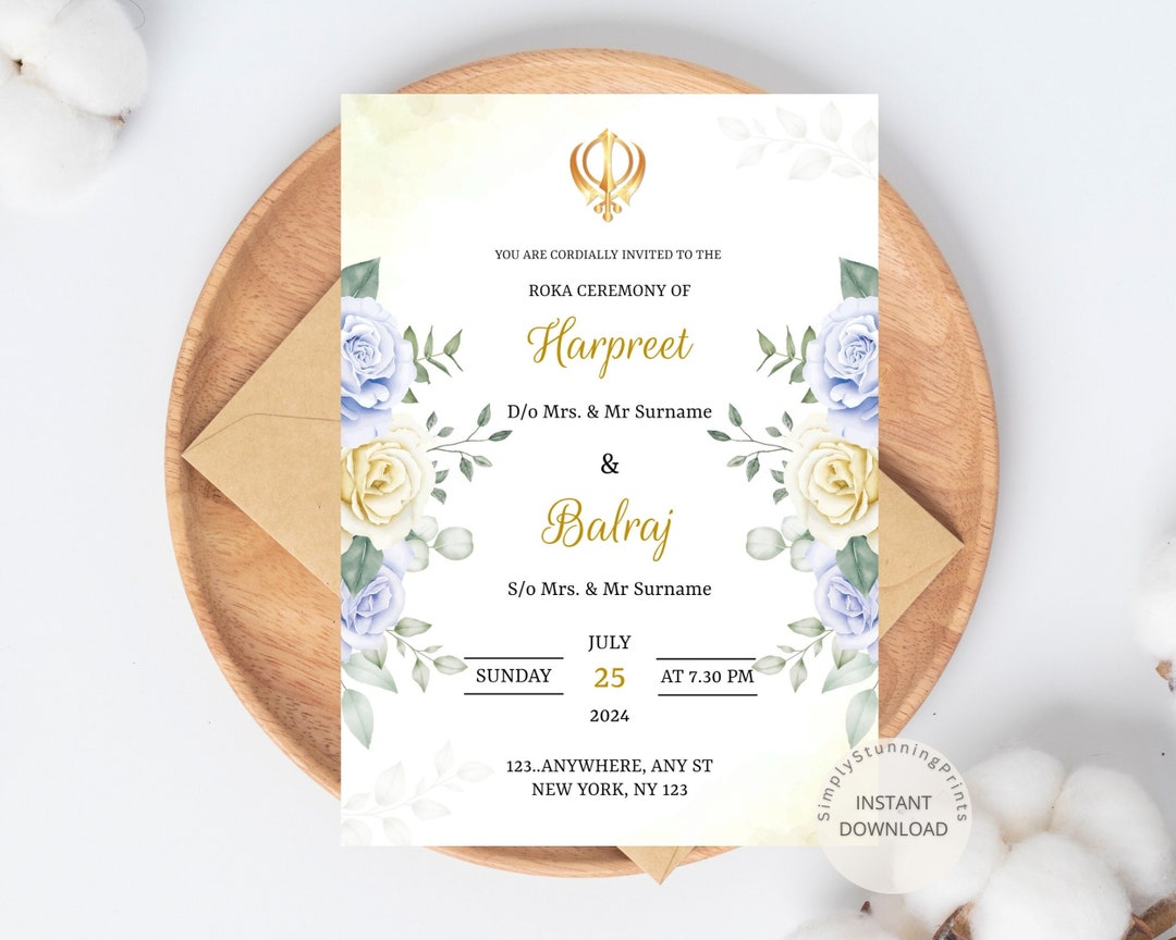 Indian Roka Ceremony Invitation Card as Engagement Card | Floral ...