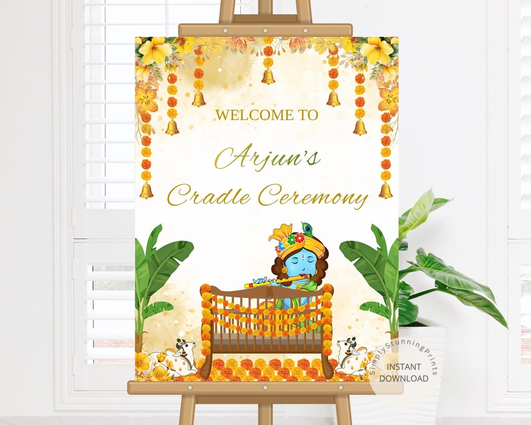 Krishna Cradle Ceremony Welcome Sign: Indian Naming Ceremony Poster ...