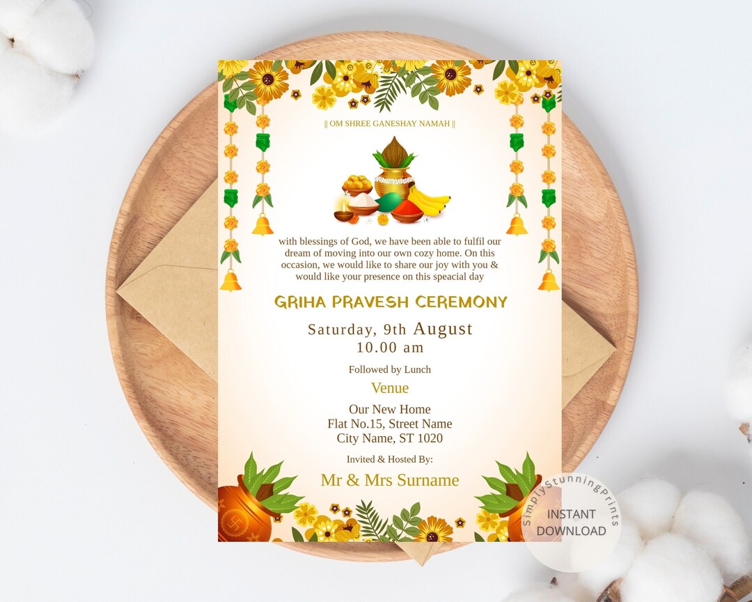 Buy Griha Pravesh Invitation Indian Housewarming Invitation Vaastu ...