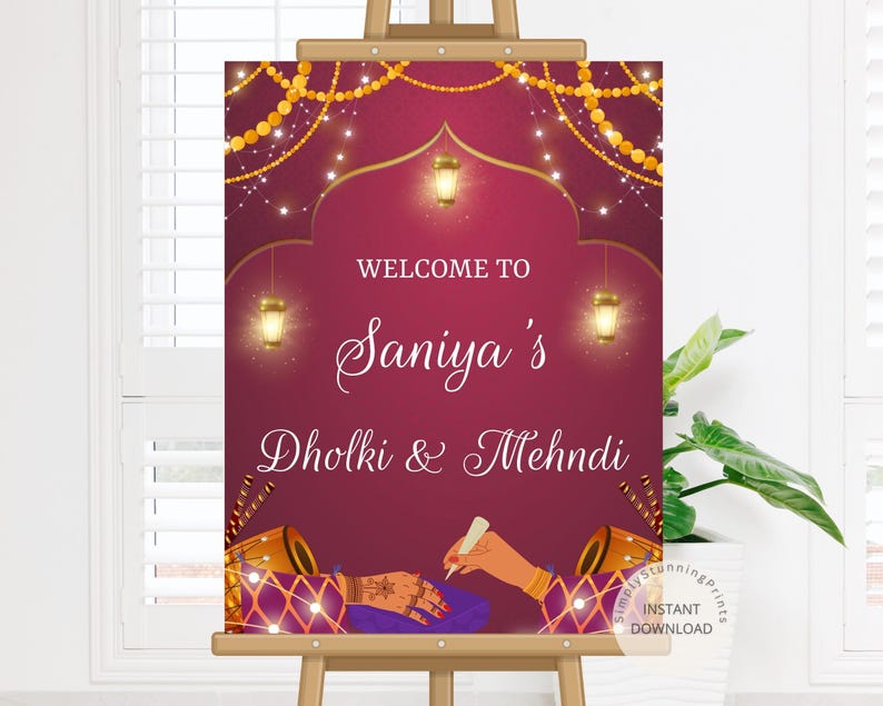 Dholki & Mehndi Night Welcome Sign Wedding Dholki Decor Muslim Dholak ...