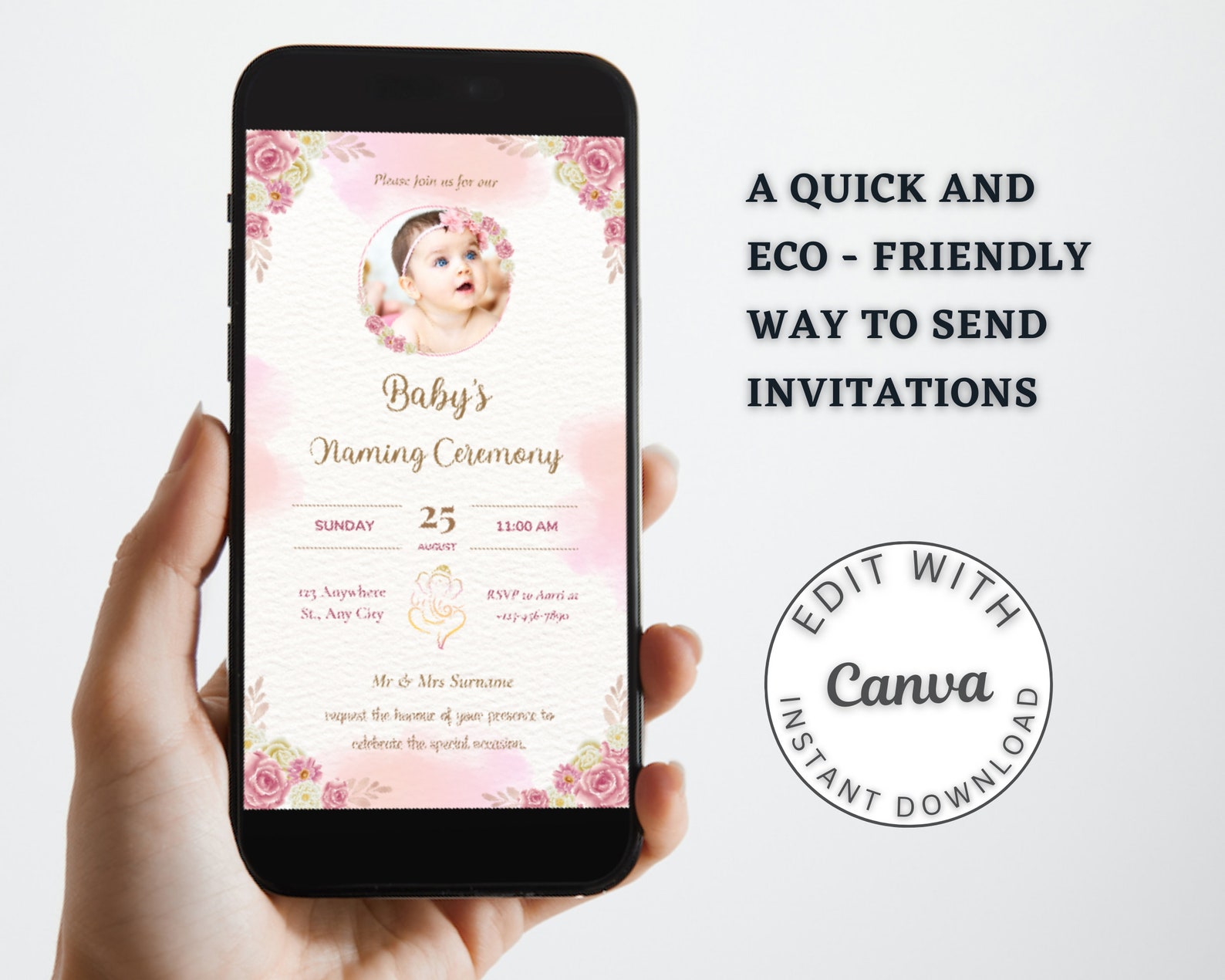 Editable Baby Naming Photo Invitation: Canva Template (digital Download ...