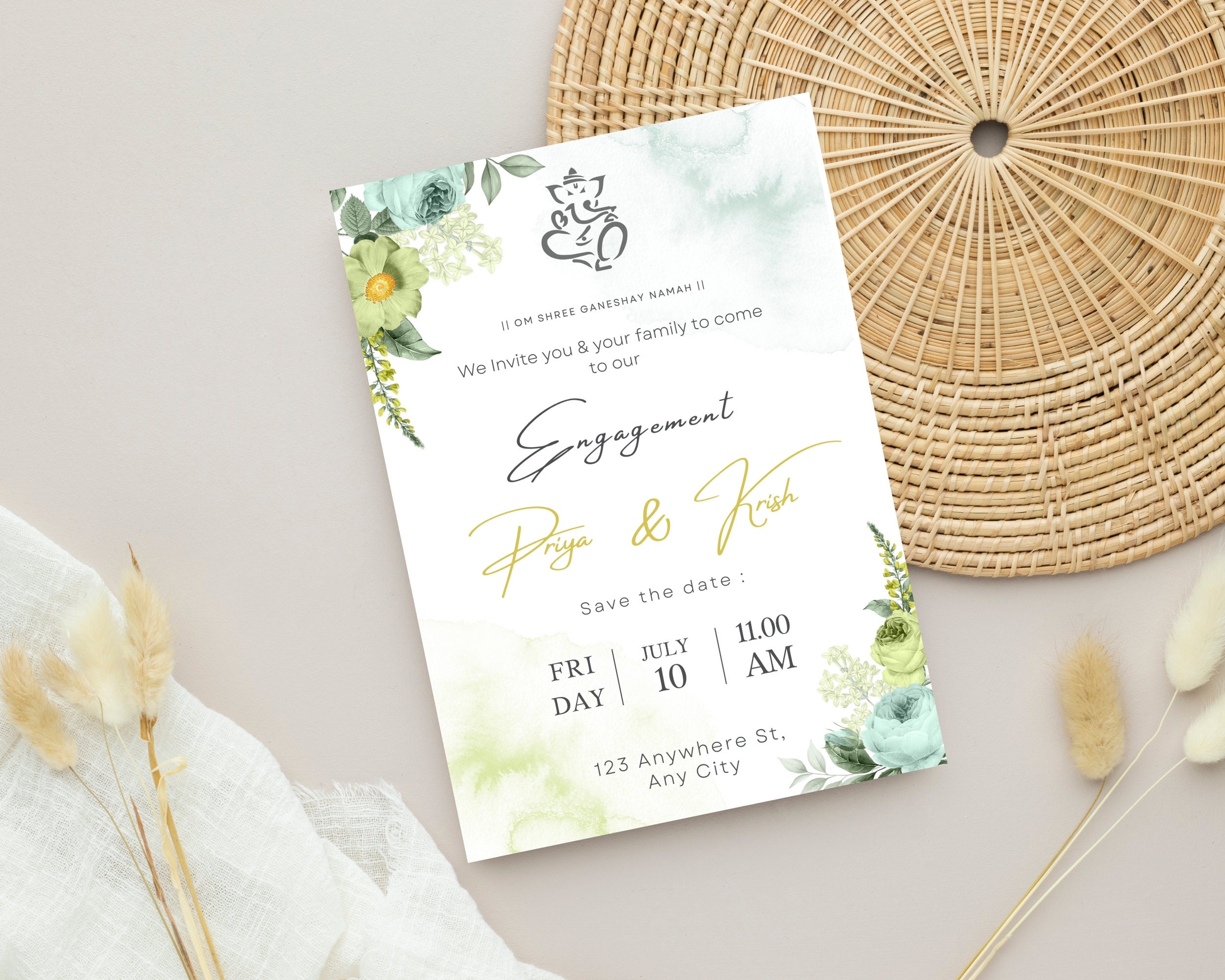 Indian Engagement Invitation Card Floral Engagement Party Invite Ring ...