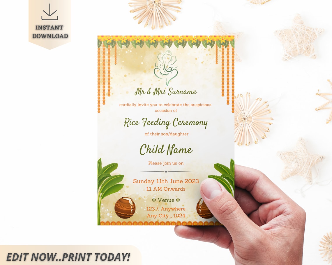 Rice Feeding Invitation Template Annaprasan Invitation First Rice ...
