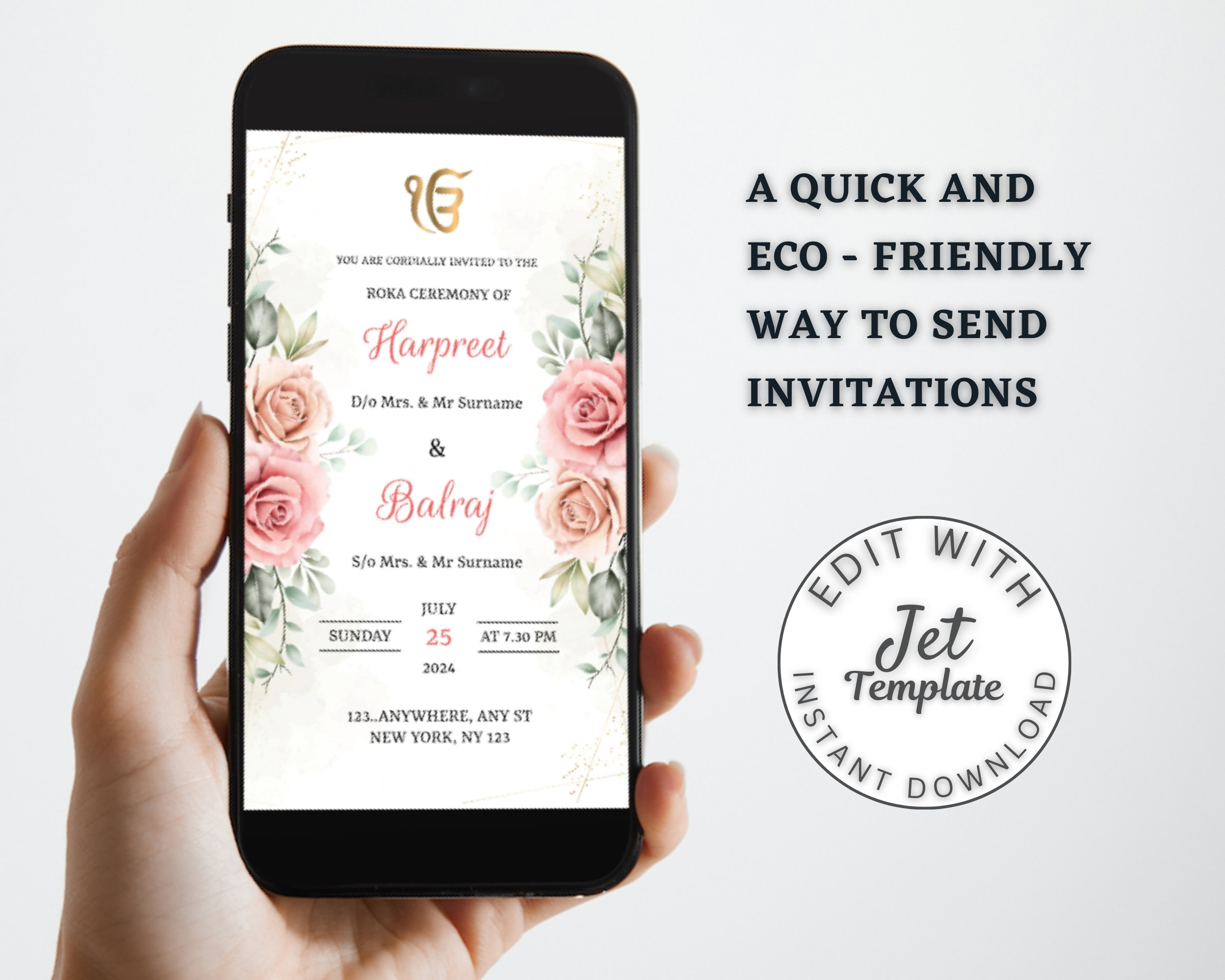 Indian Roka Ceremony Invitation Card as Engagement Card Floral ...