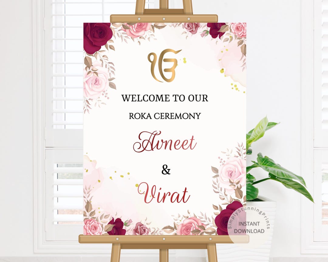 Indian Roka Ceremony Welcome Sign: Floral Engagement DIY Poster ...