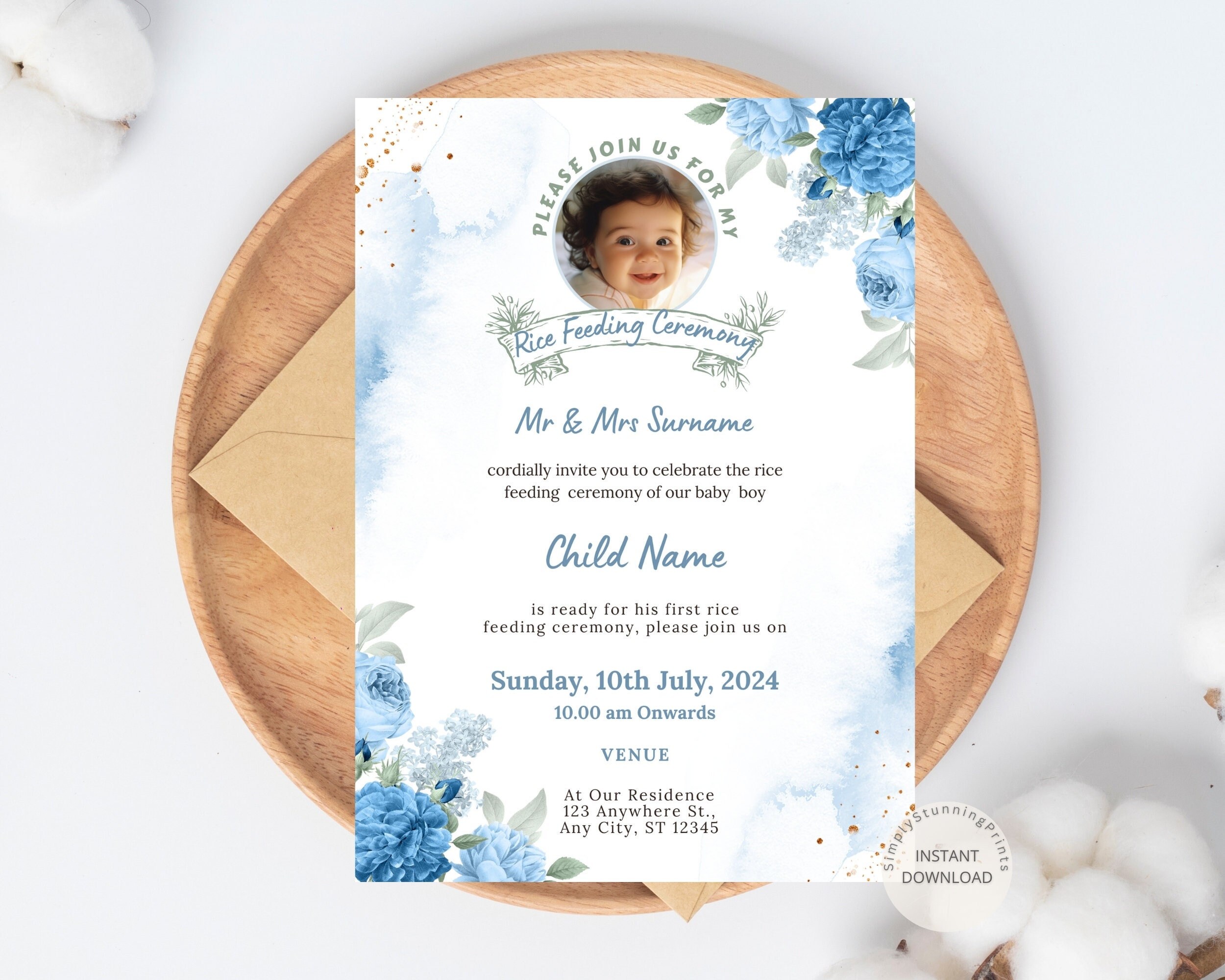 Editable Rice Feeding Digital Invitation Card Boy Weaning Ceremony ...