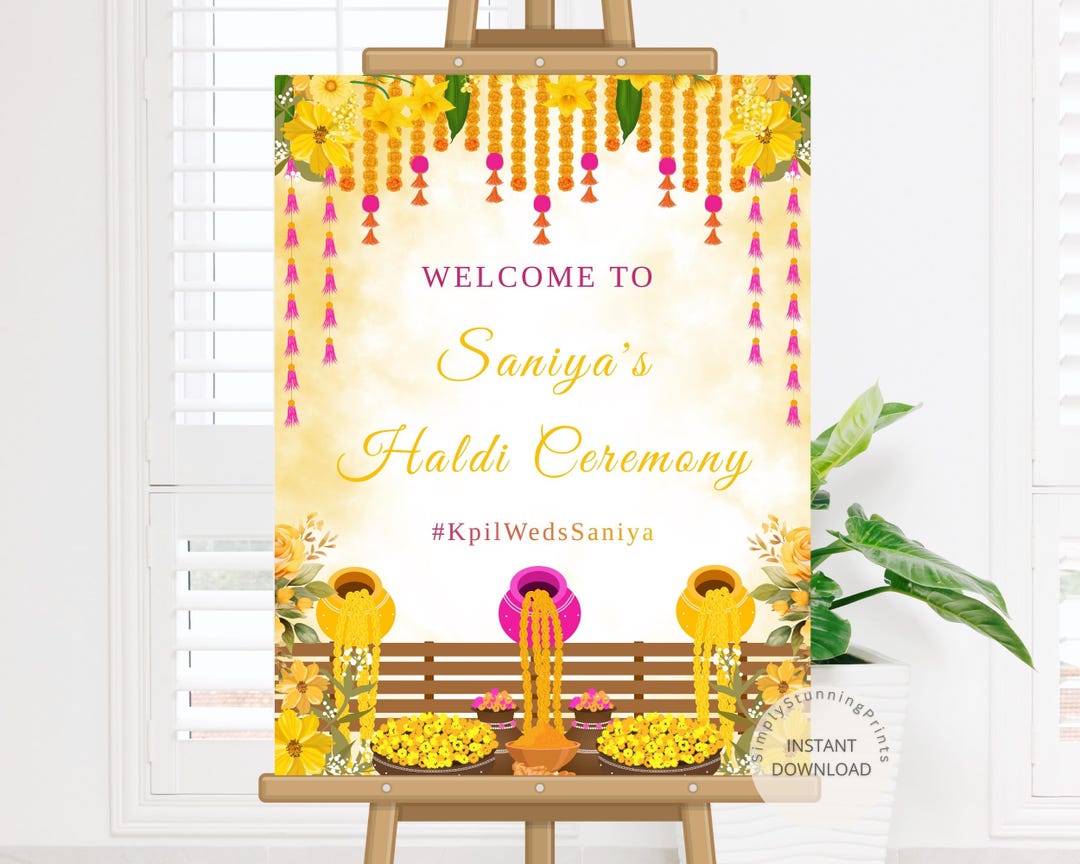Haldi Ceremony Welcome Sign as Maiyan Sign | Indian Haldi Decoration ...