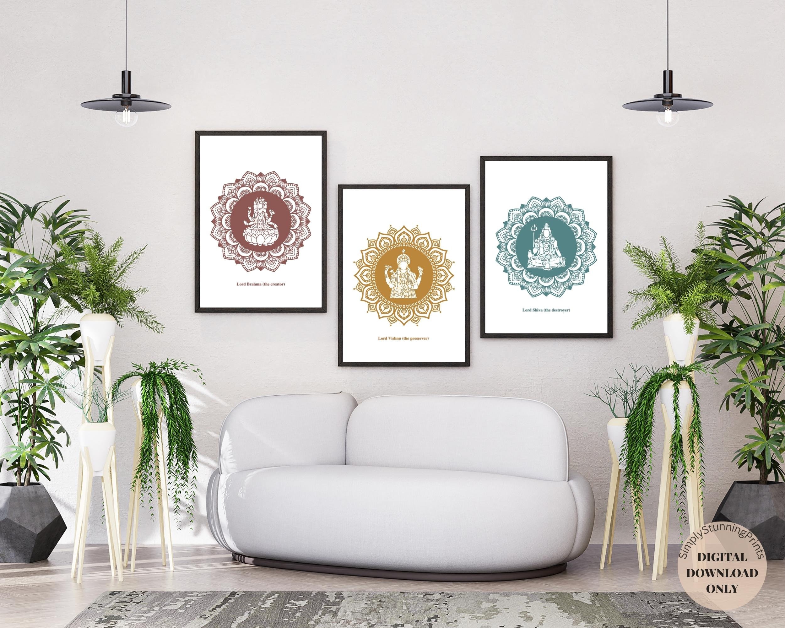 Lord Brahma, Vishnu, Shiva Colourful Print Set Spiritual Hindu Gods Set ...