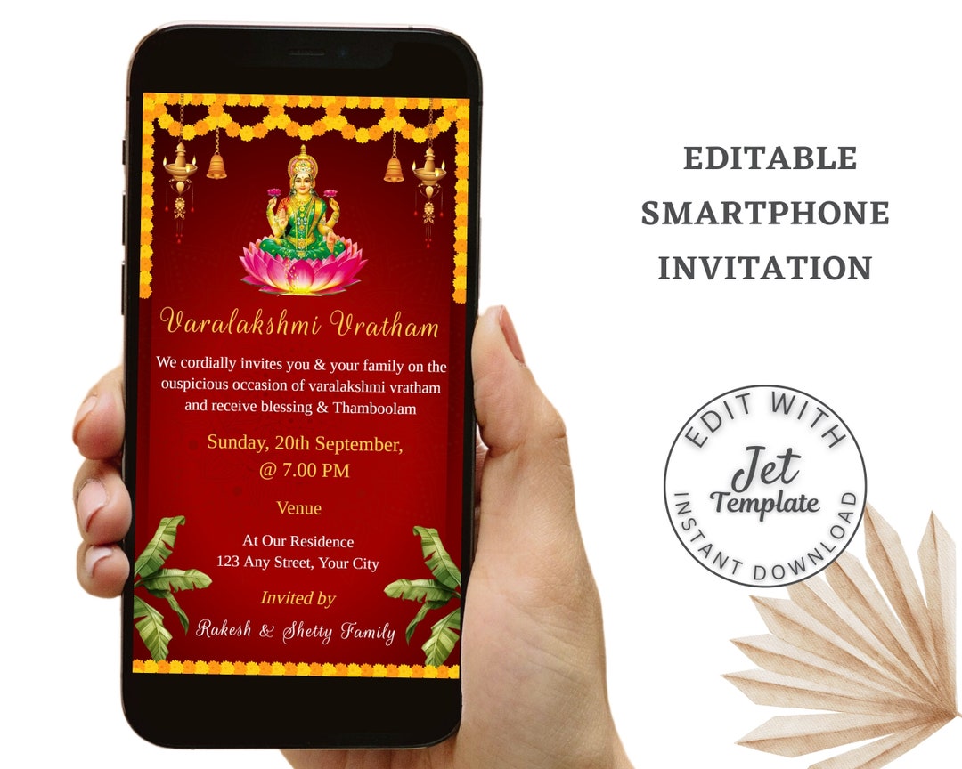 Varamahalakshmi Vratham Invitation Template Shree Laxmi Pooja Digital ...