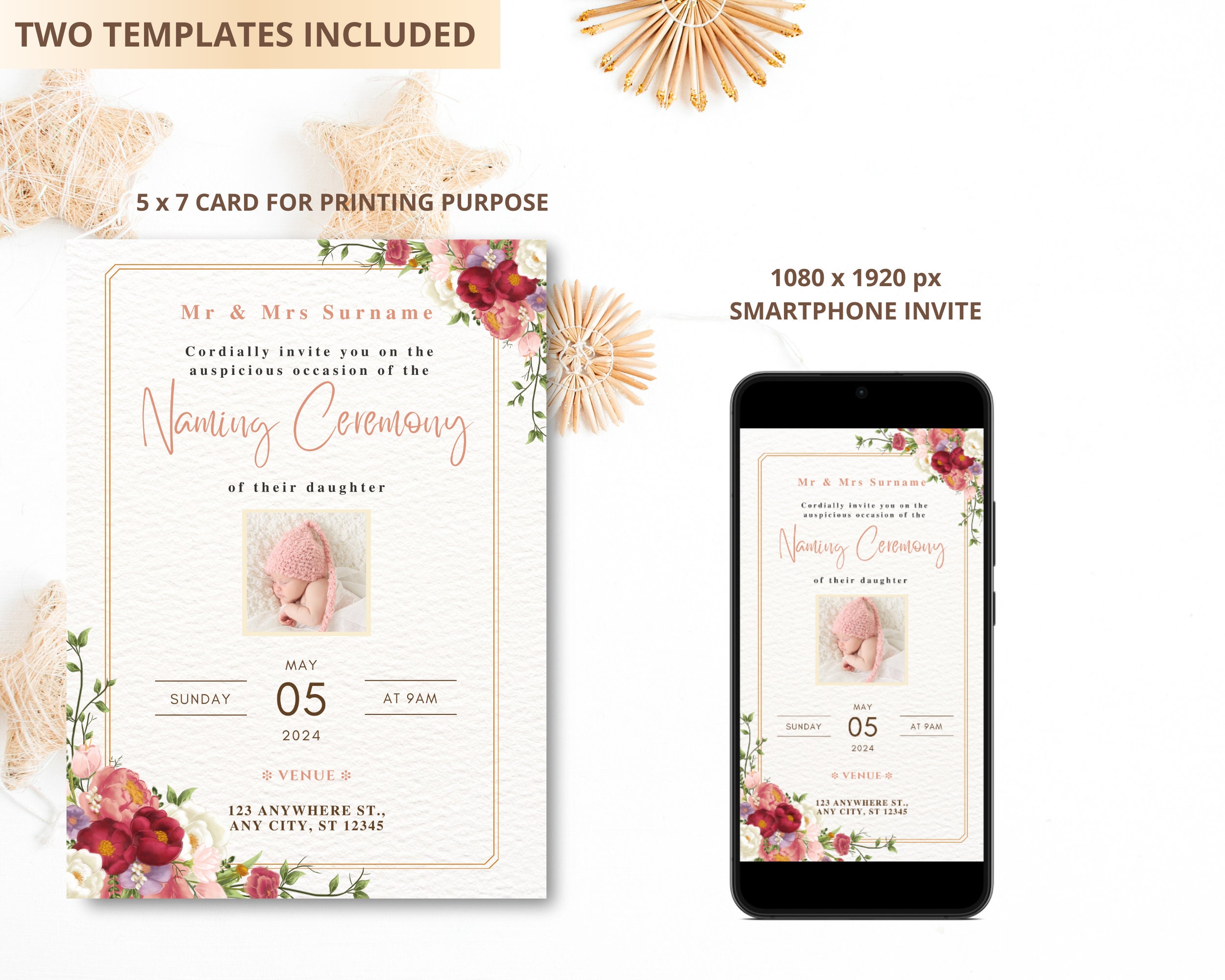 Editable Baby Naming Photo Invitation: Cradle Ceremony Card (digital ...