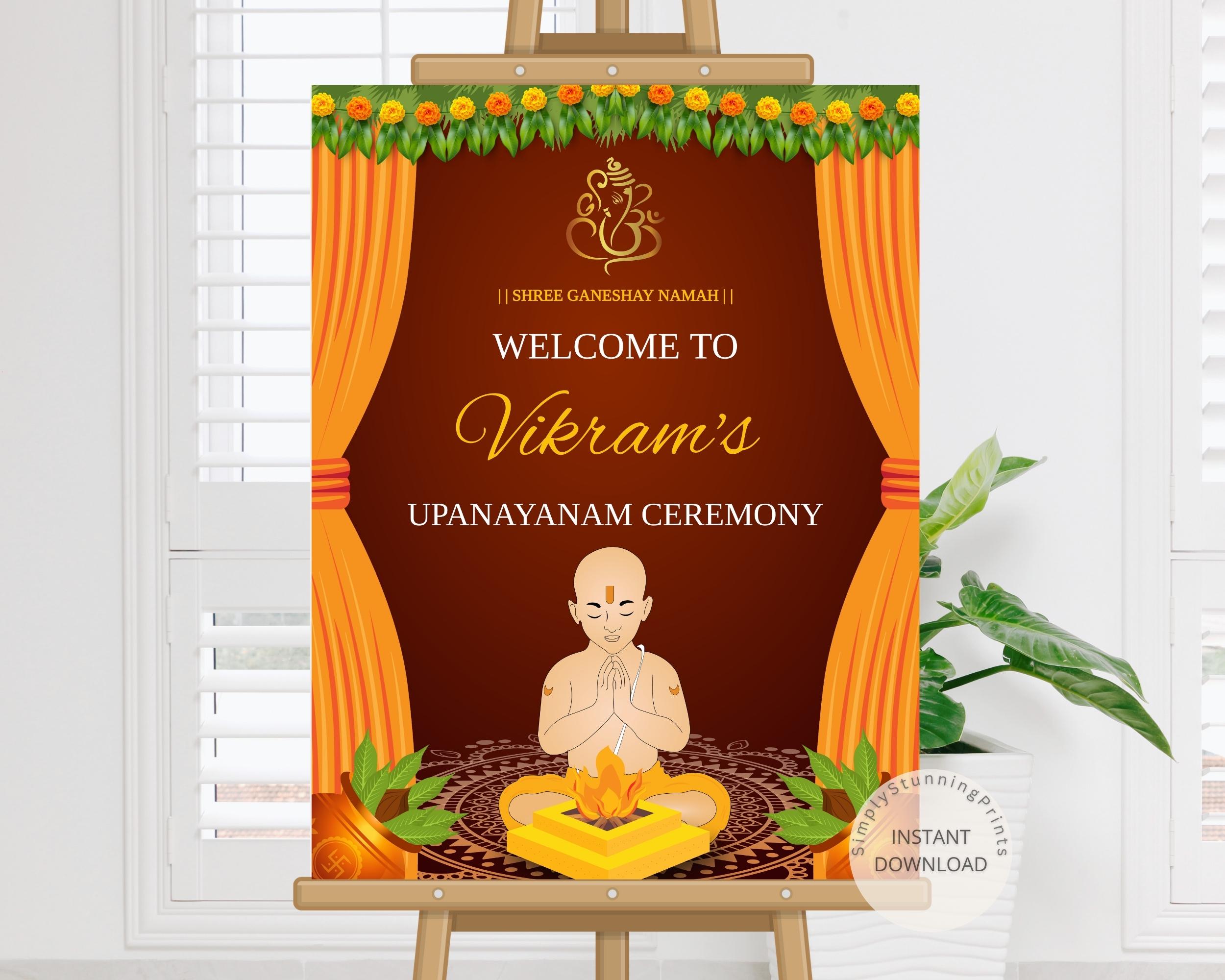 Upanayanam Ceremony Welcome Sign: Thread Ceremony Decor (digital ...
