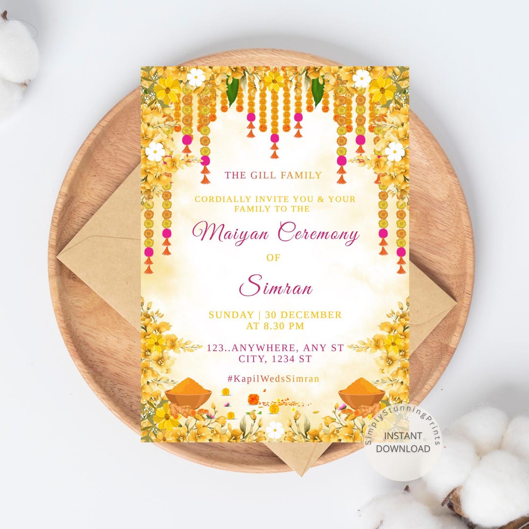 Maiyan Ceremony Invitation Card as Mayoon Card | Haldi Night Invitation ...