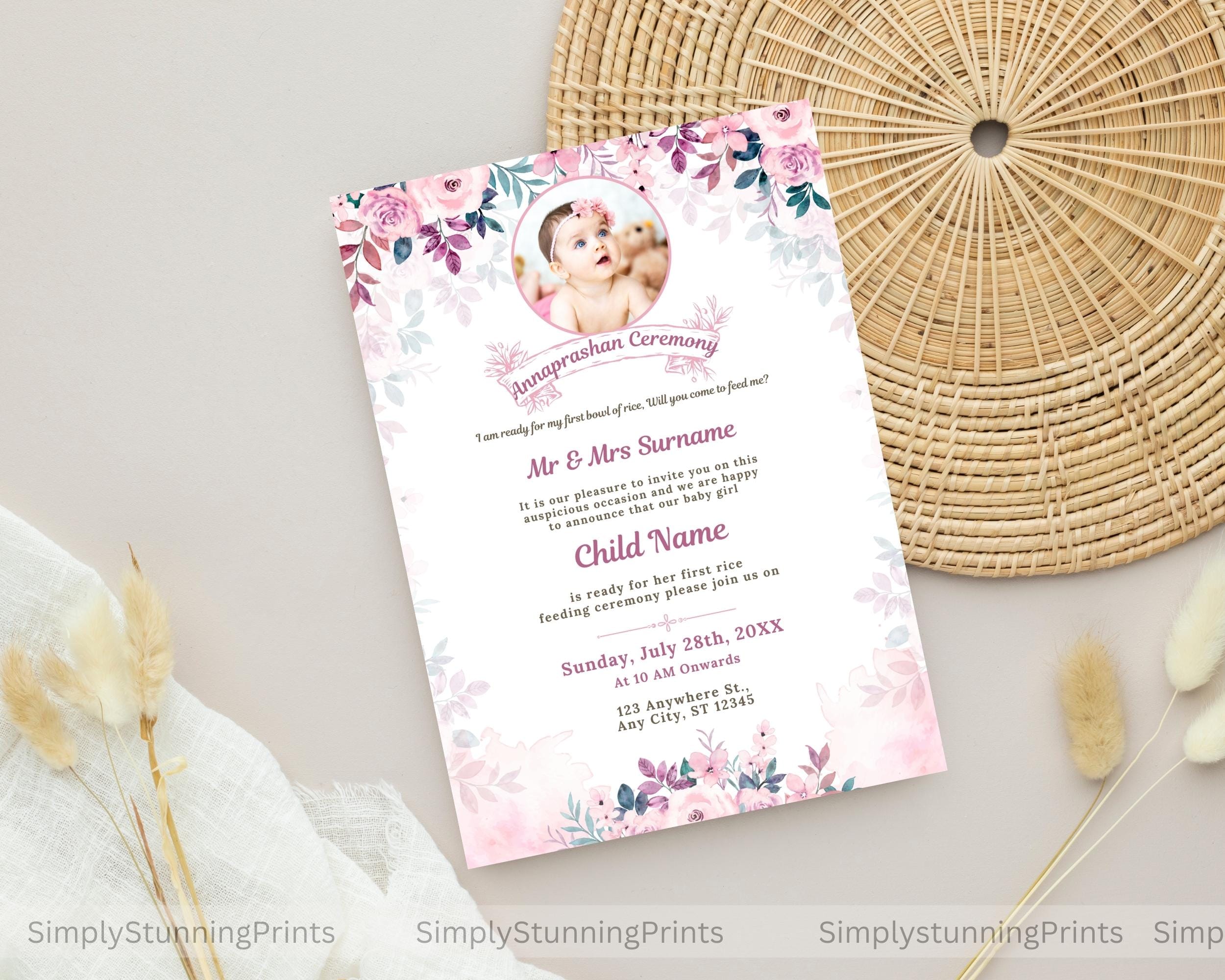 Editable Rice Feeding Invitation Card Rice Weaning Ceremony Invite ...