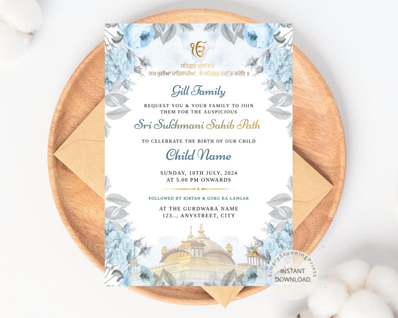 Floral Sri Sukhmani Sahib Path Invitation: Sikh Child Birth (digital ...