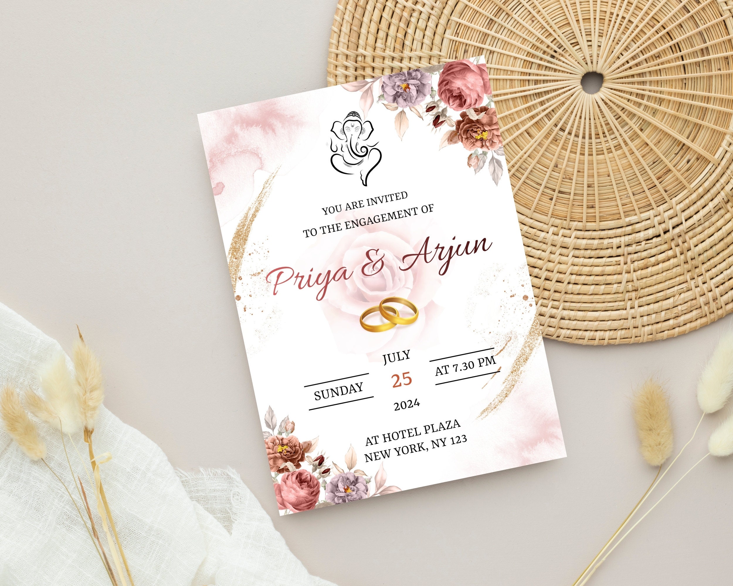 Indian Engagement Invitation Card Floral Engagement Invite Ring ...
