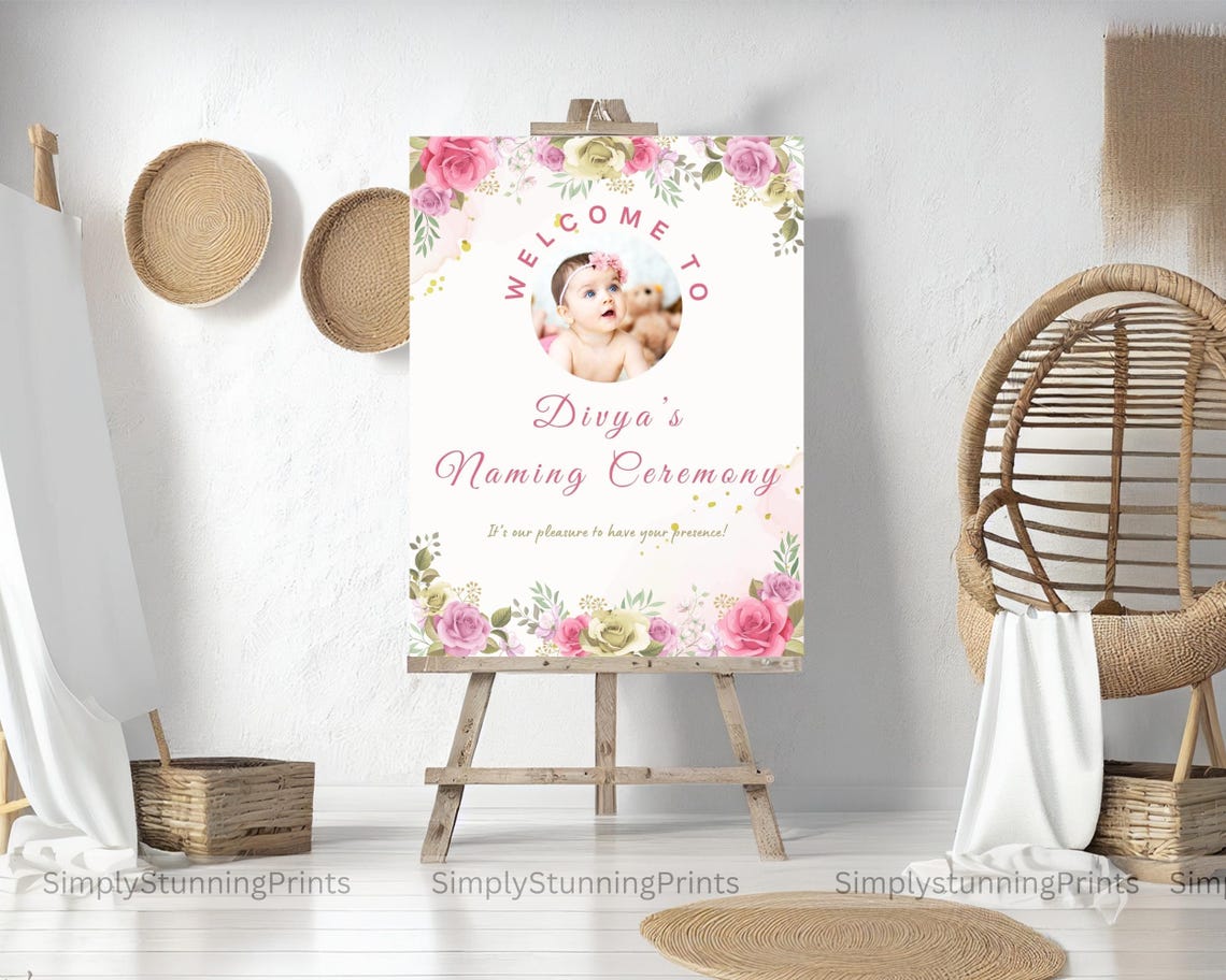 Editable Naming Ceremony Welcome Sign: Floral Baby Naming Day (digital ...