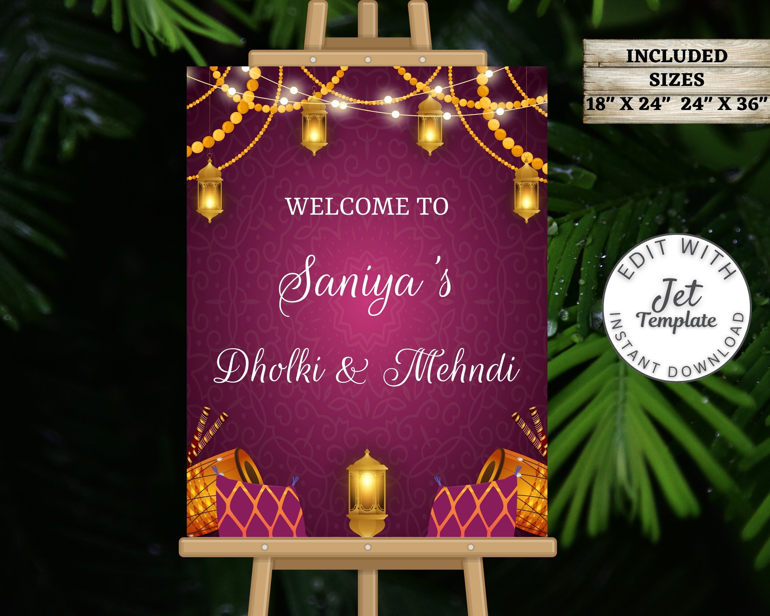 Mehndi & Dholki Night Welcome Sign Indian Mehndi Decoration Dholki ...