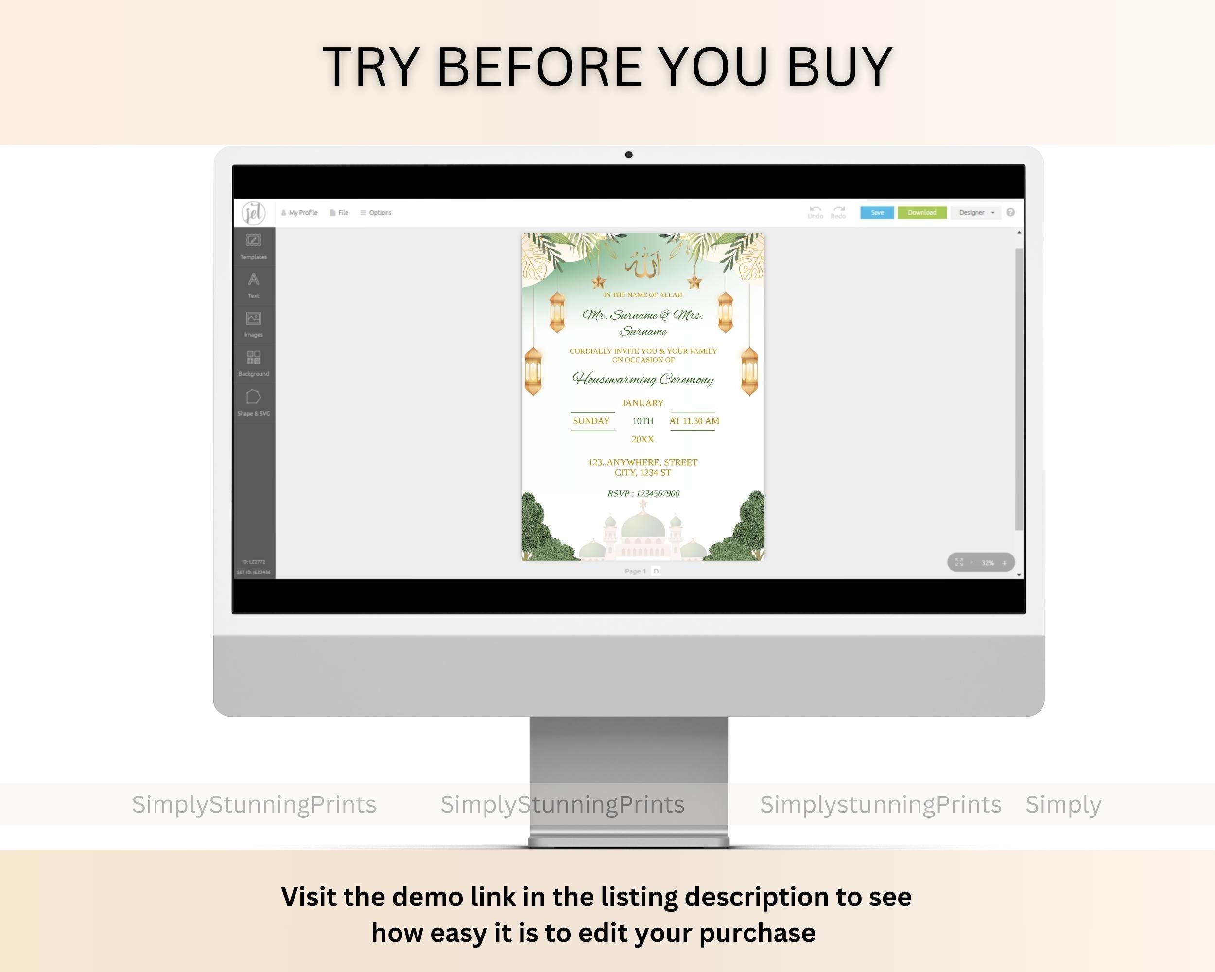 Muslim House Warming Invitation Card Housewarming Party Invite Islamic ...