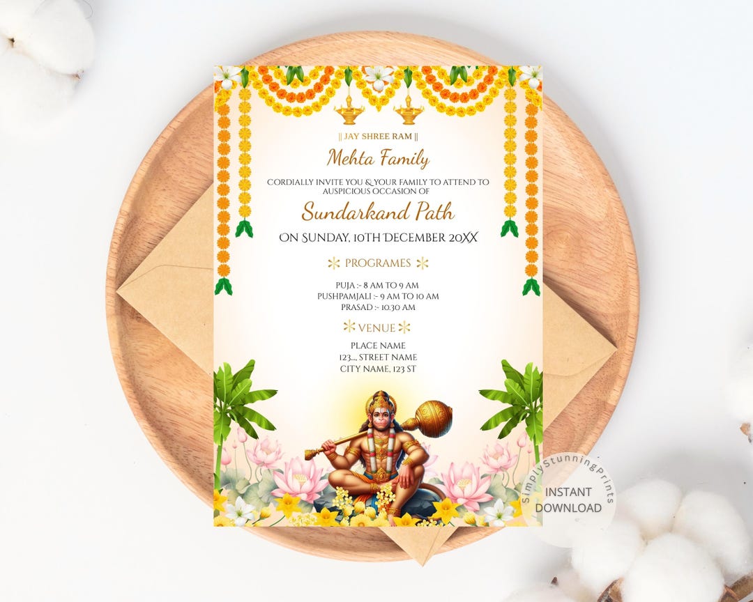 Sundarkand Path Invitation: Sri Hanumanji Puja Invite (digital Download ...