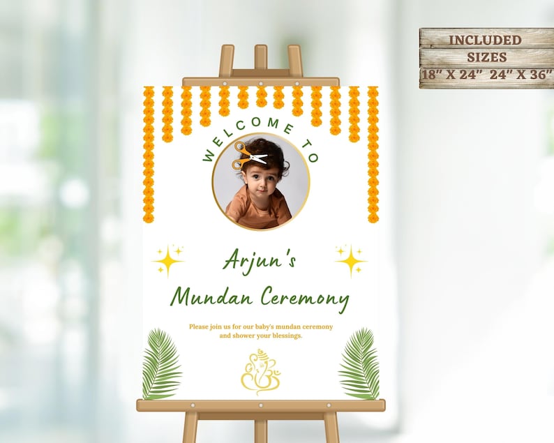 Mundan Ceremony Welcome Sign: Editable Indian Haircut Ritual (digital ...