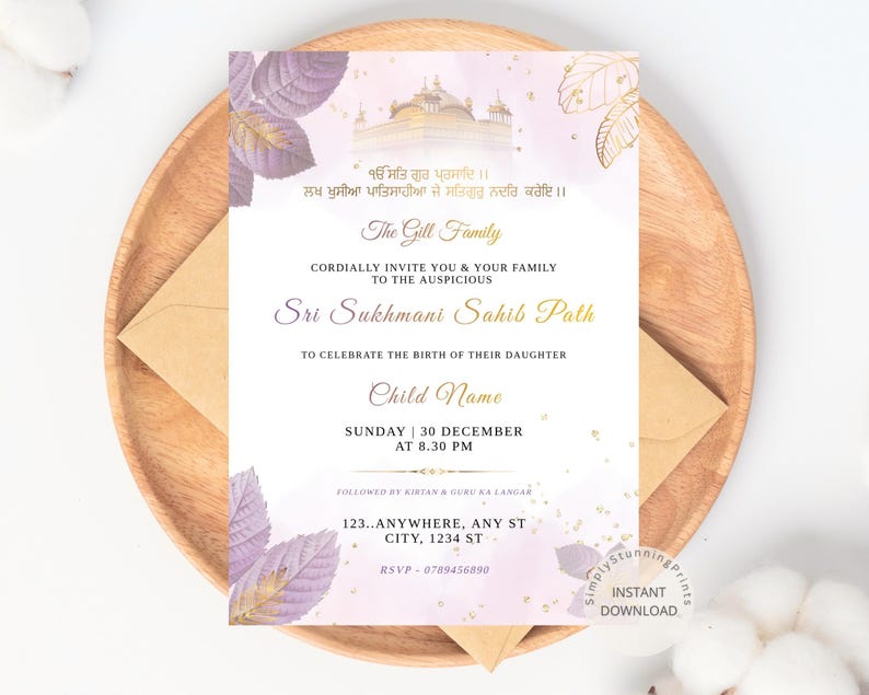 Sri Sukhmani Sahib Path Invitation Card | Sikh Child Birth Invitation ...