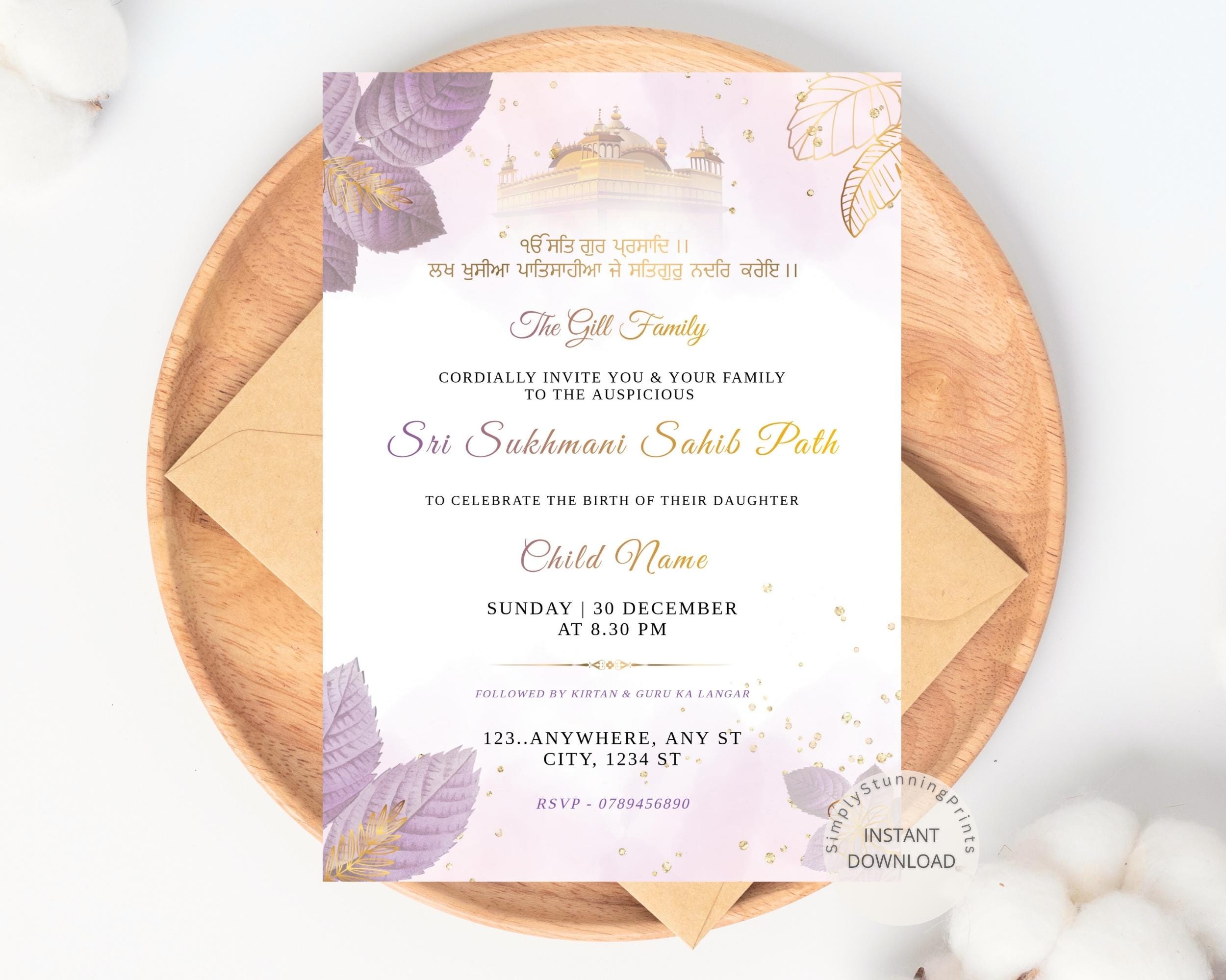Sri Sukhmani Sahib Path Invitation Card Sikh Child Birth Invitation ...