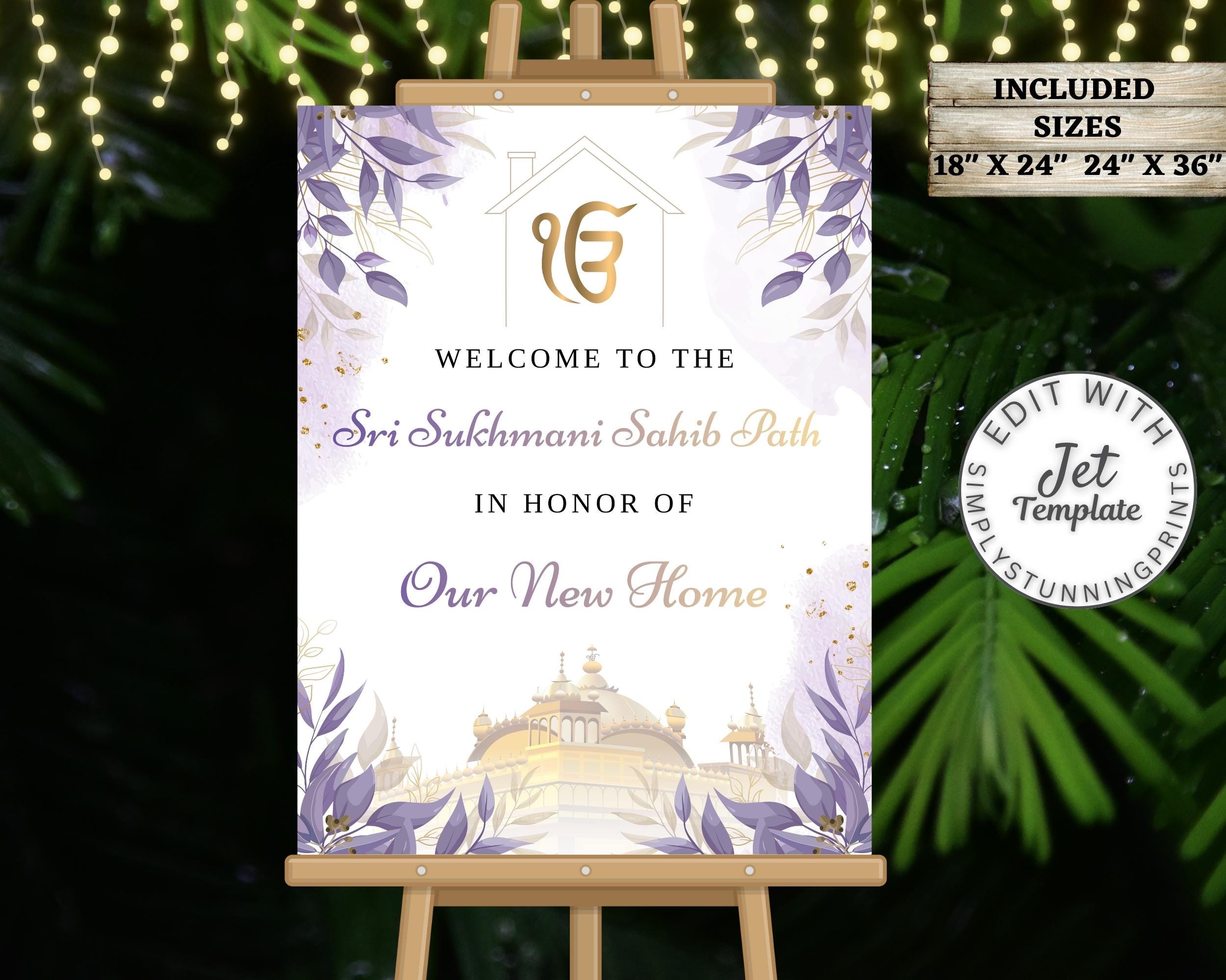 Sikh Housewarming Welcome Sign: Purple Watercolor Leaves (digital ...