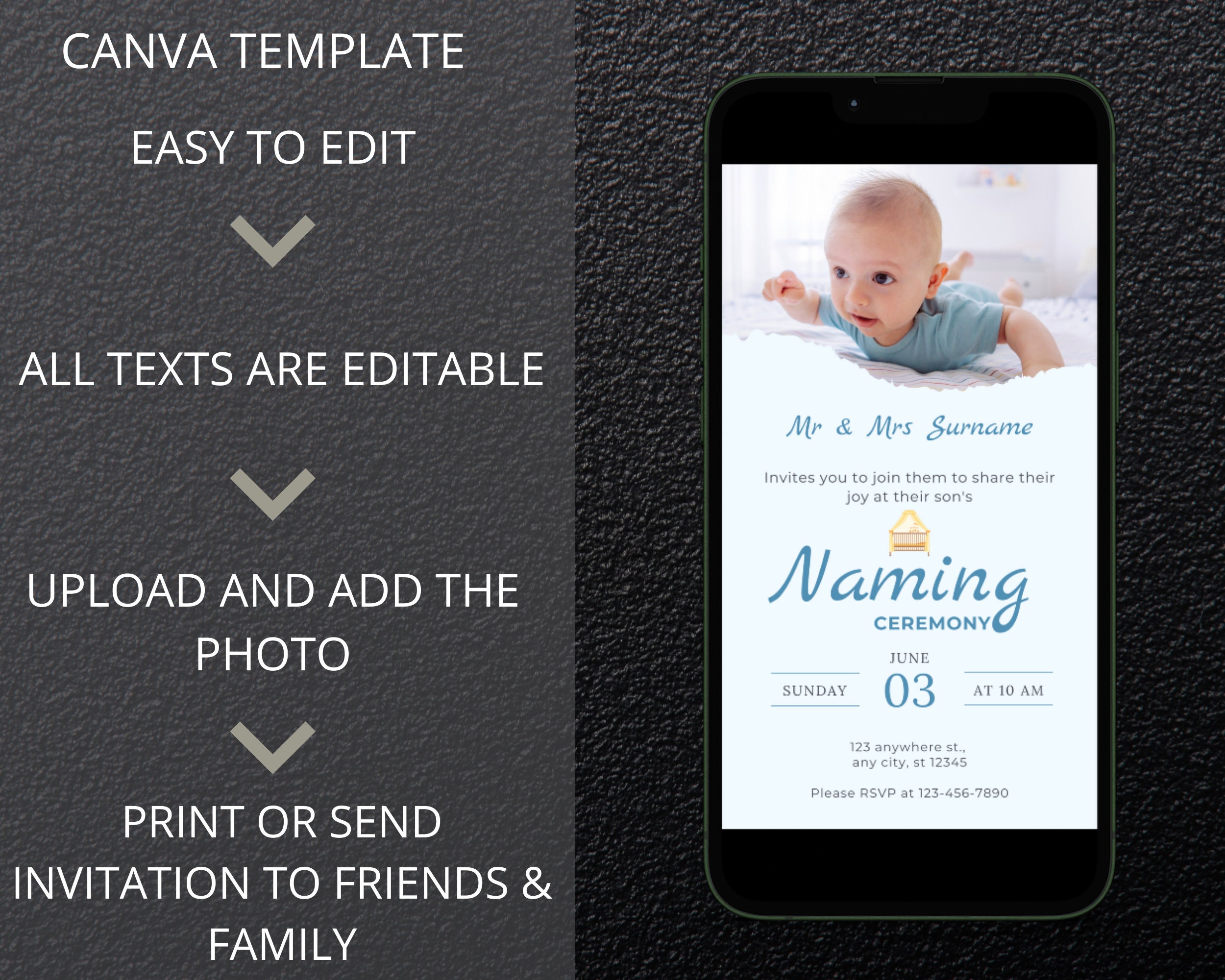 Editable Baby Naming Ceremony Photo Invitation (digital Download ...