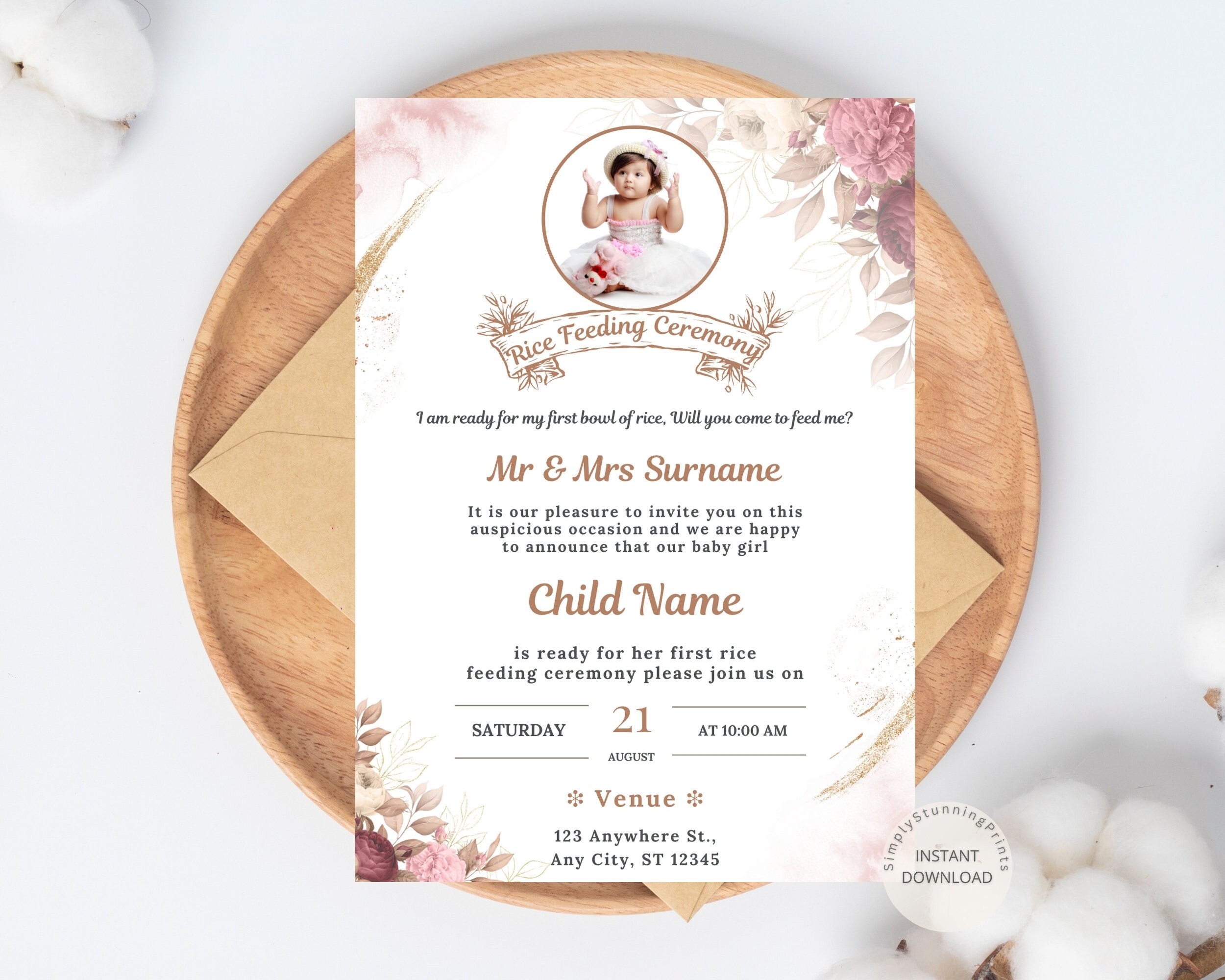 Rice Feeding Invitation Card Girl | Annaprasan Ceremony Invite | Pasni ...